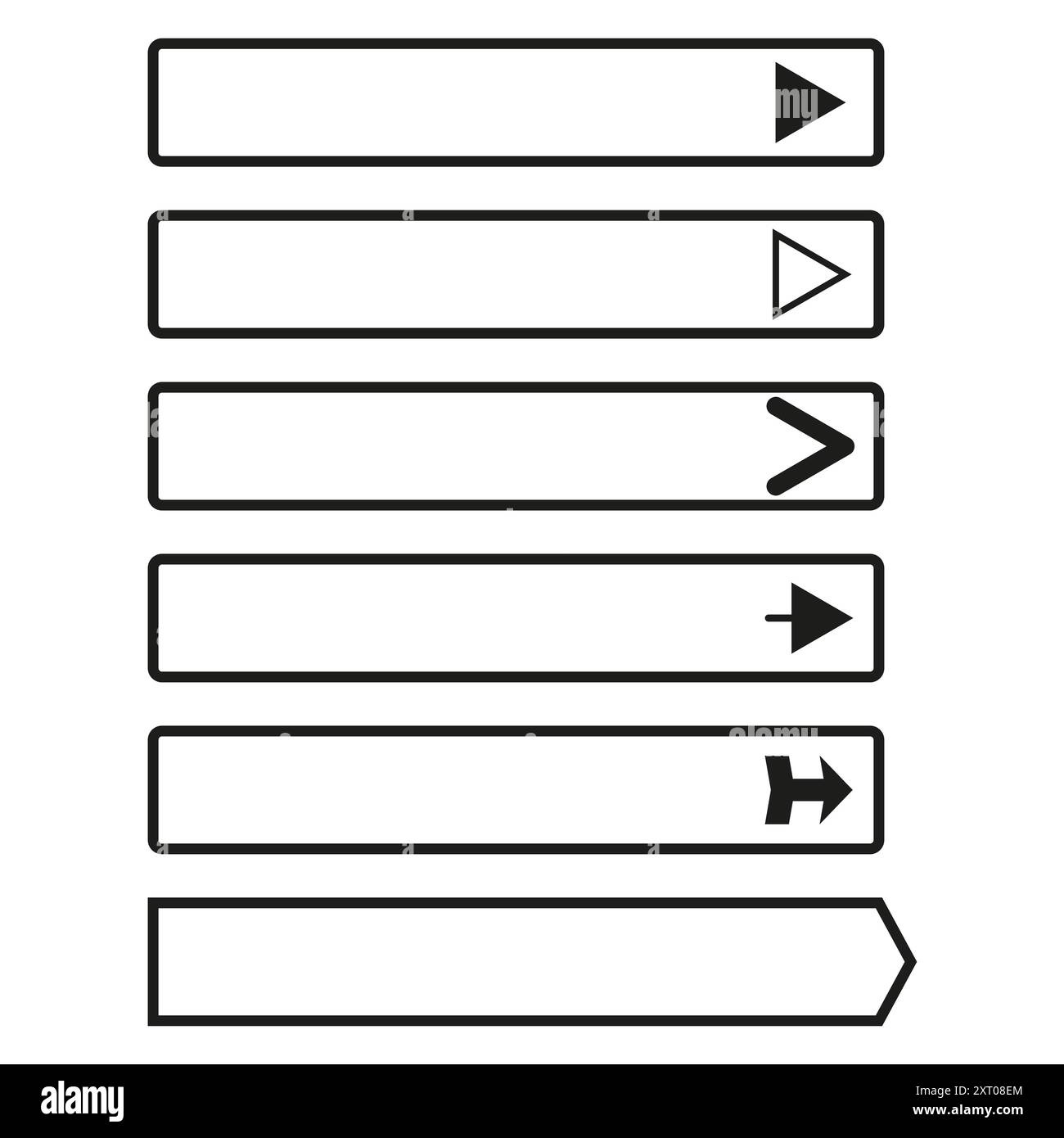 Arrow direction icons. Six black designs. Simple rectangular shapes ...