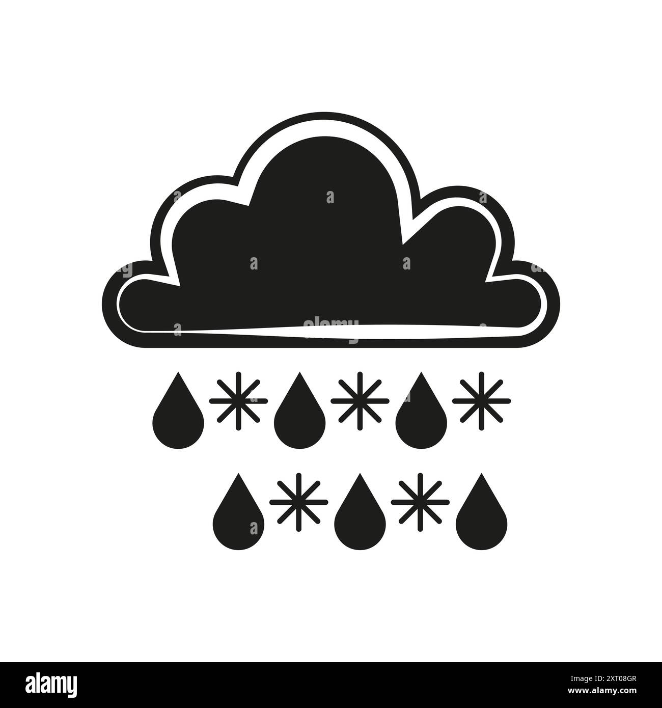 Cloud with rain and snow. Weather icon. Black and white symbol. Simple ...