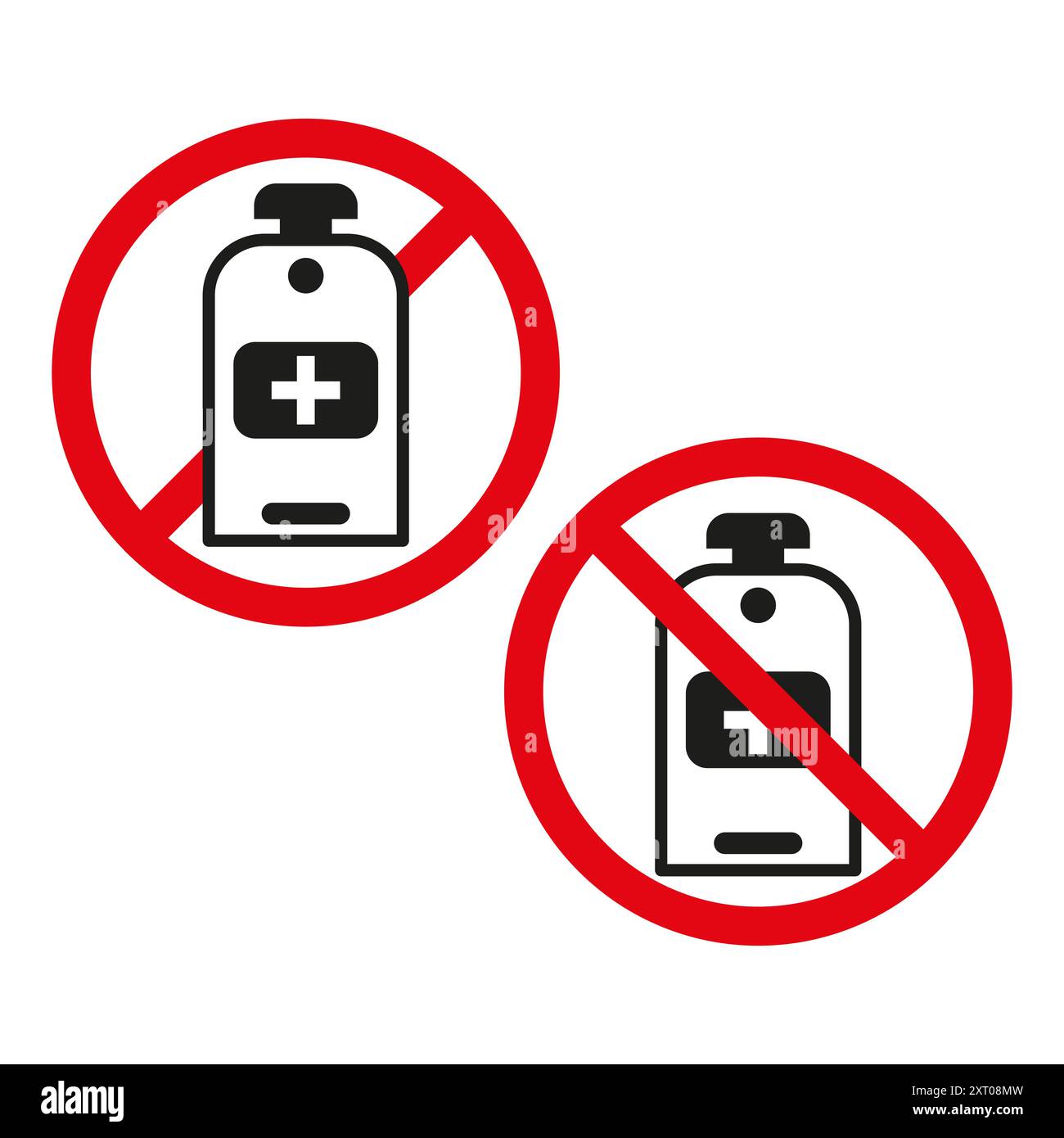 No medicine icon. Prohibited drug bottle. Red circle and line. Vector ...