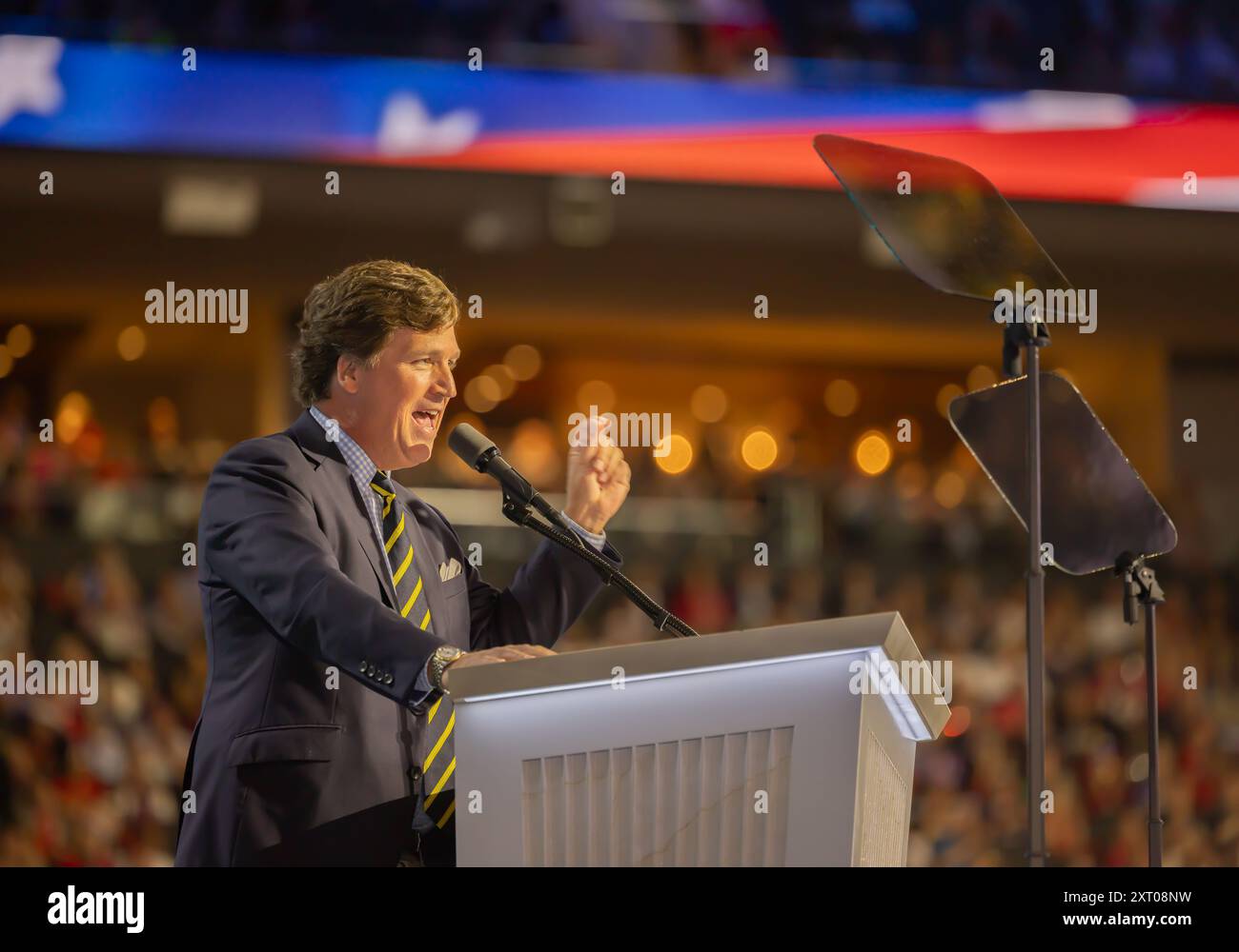 MILWAUKEE, Wis. – July 18, 2024: Tucker Carlson addresses the 2024 ...