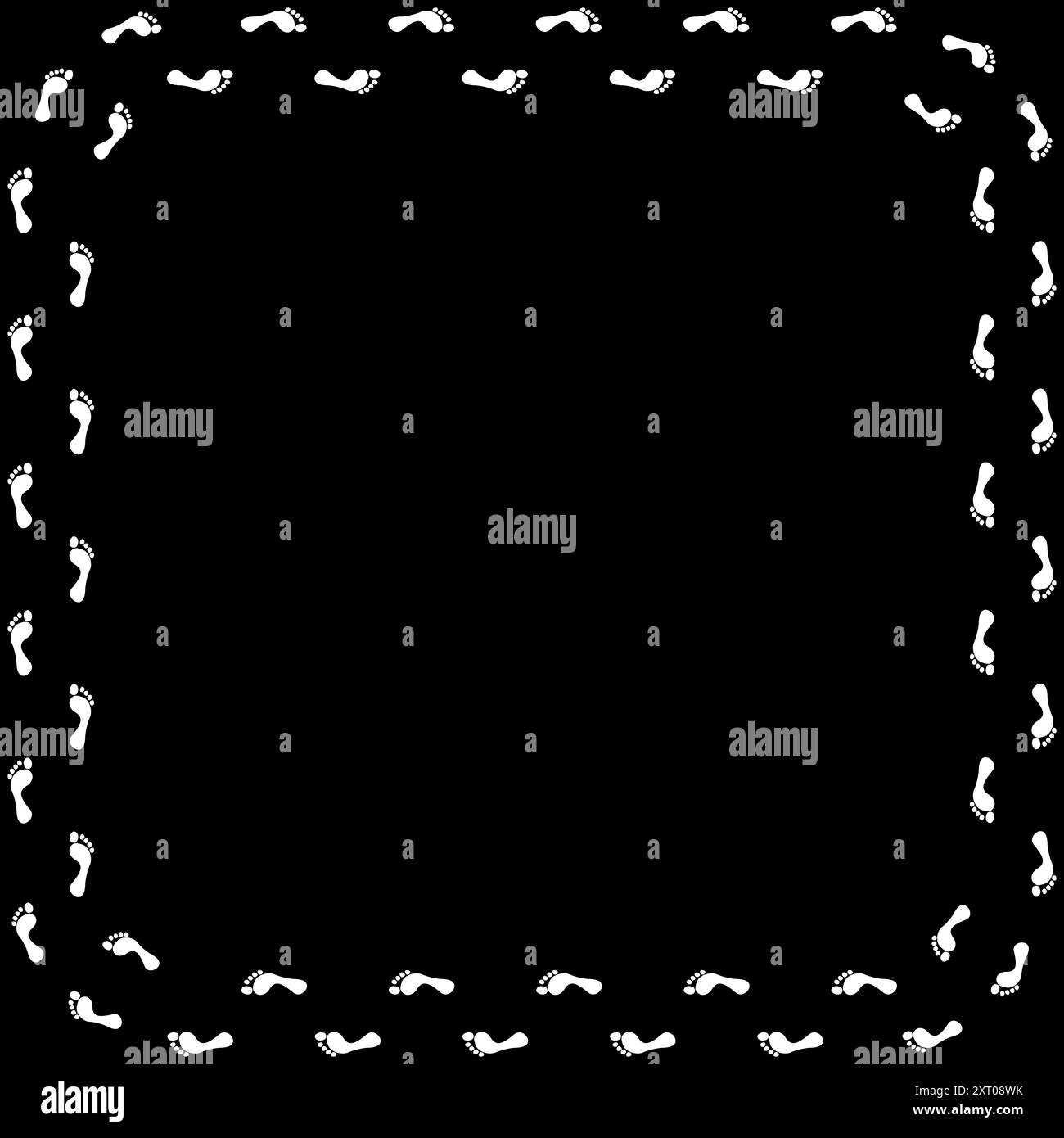Square frame with white footprints on black background. Vector ...