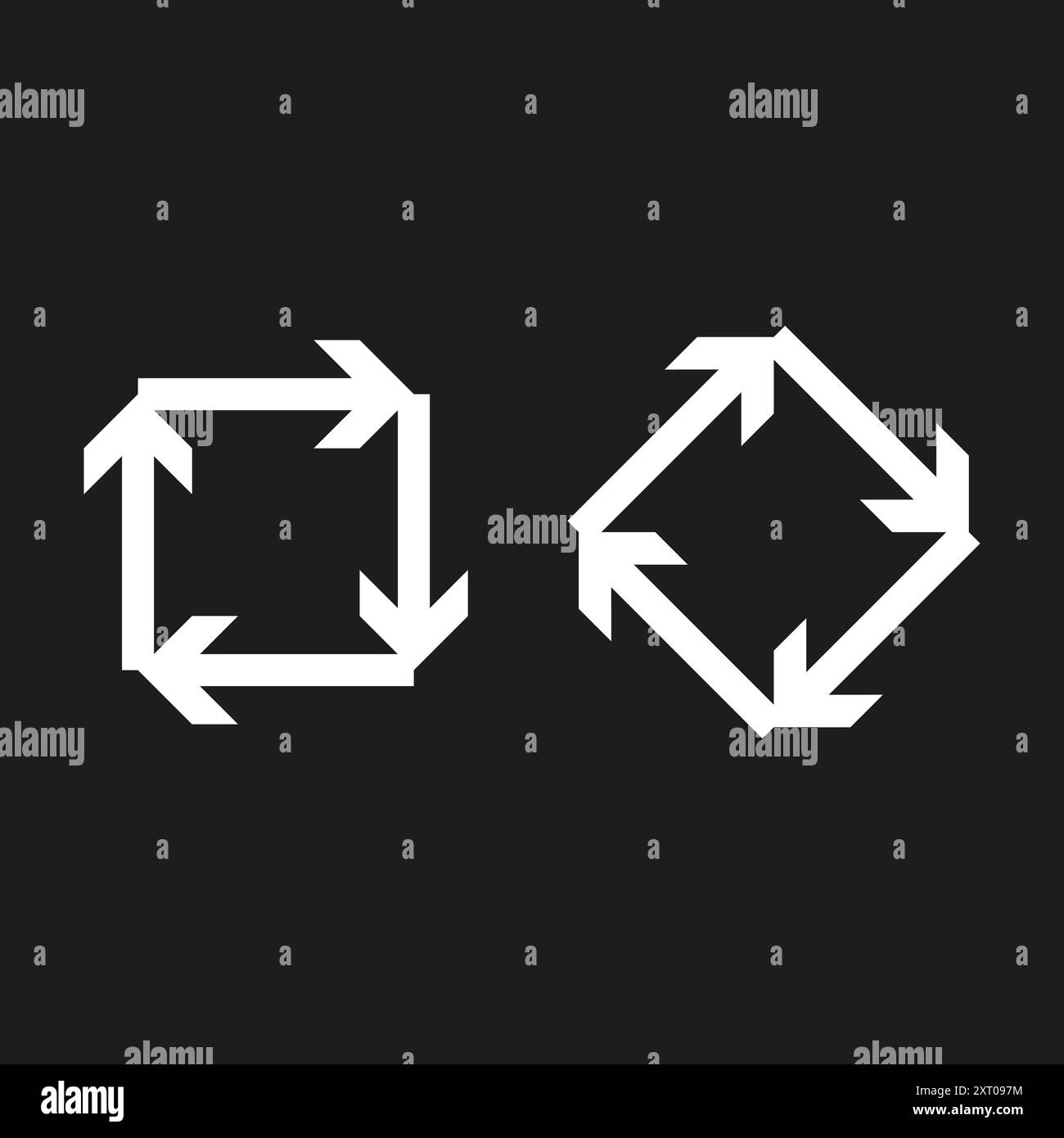 Arrows forming square icons. White arrows on black background ...