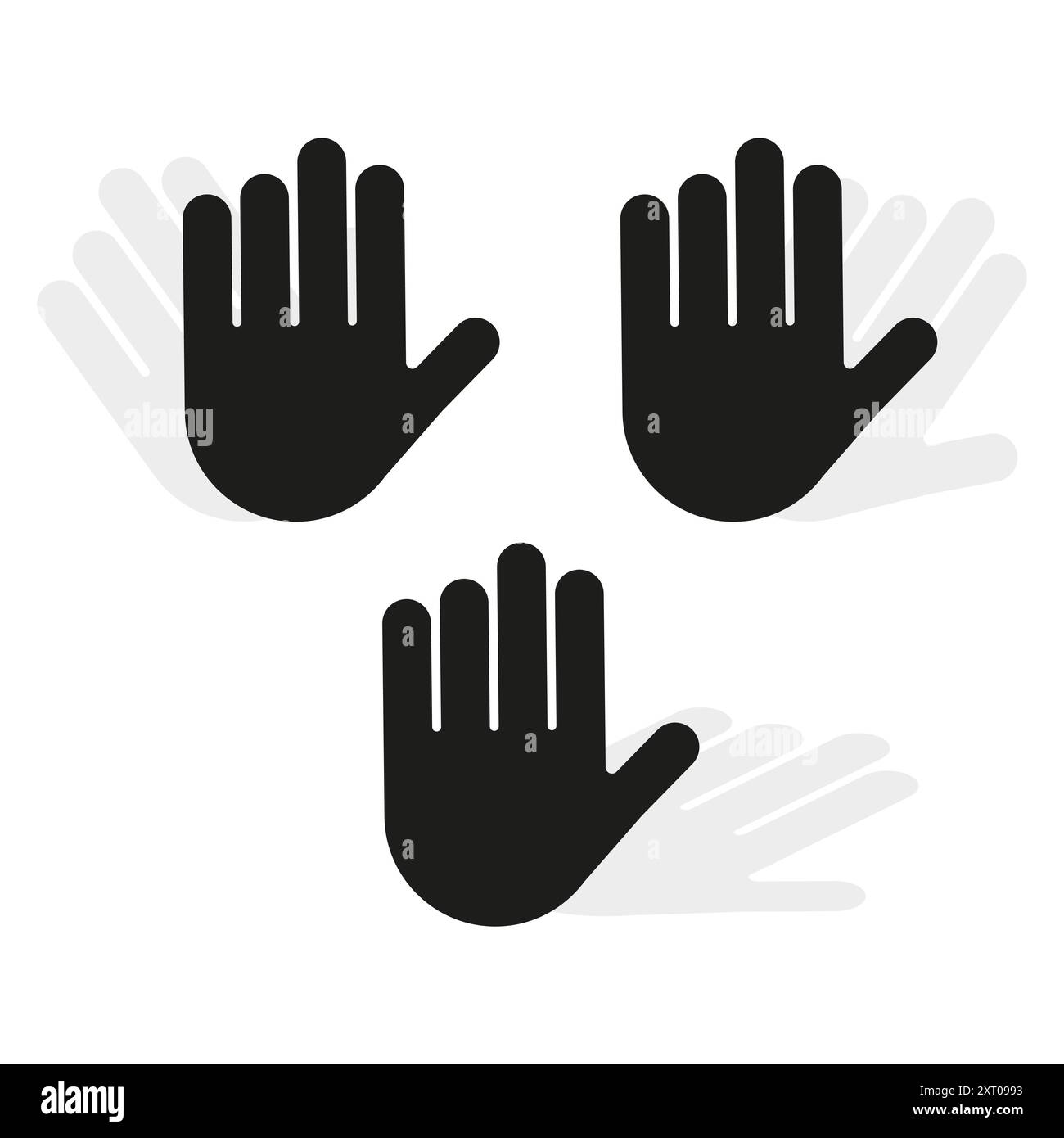 Hand stop icon. Three hand symbols. Vector warning sign. Black hand ...