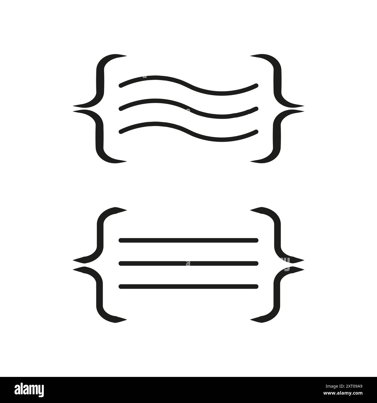 Bracket icons with lines. Two variations with wavy and straight lines ...