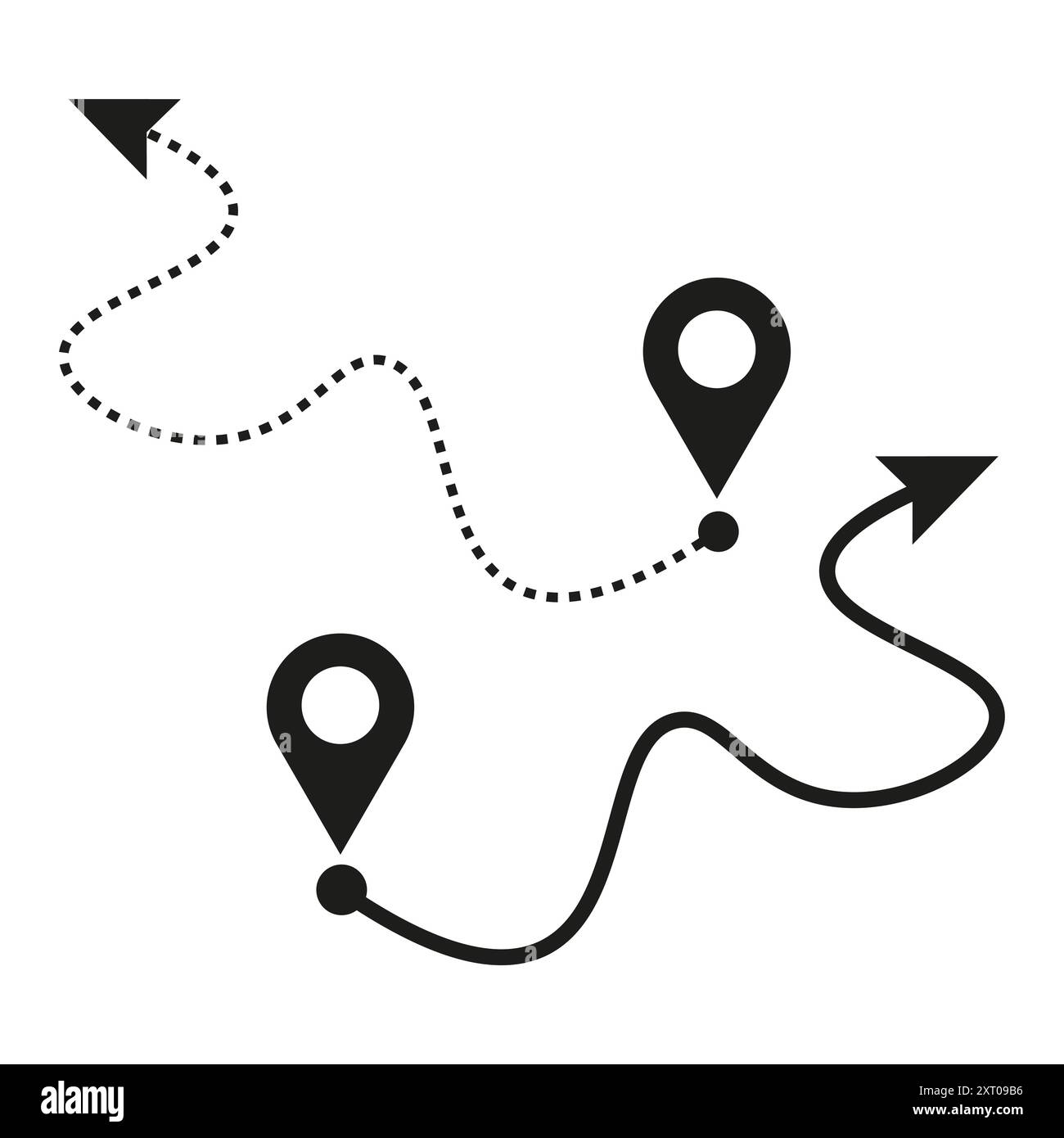 Navigation path icons. Location pin symbols. Dotted and solid lines. Vector illustration Stock ...
