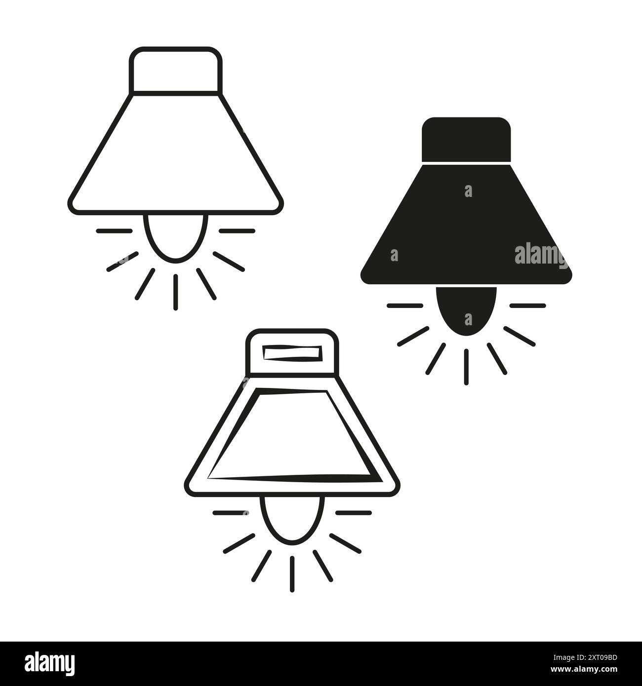 Lamp icons set. Black and white. Simple lighting symbols. Vector ...