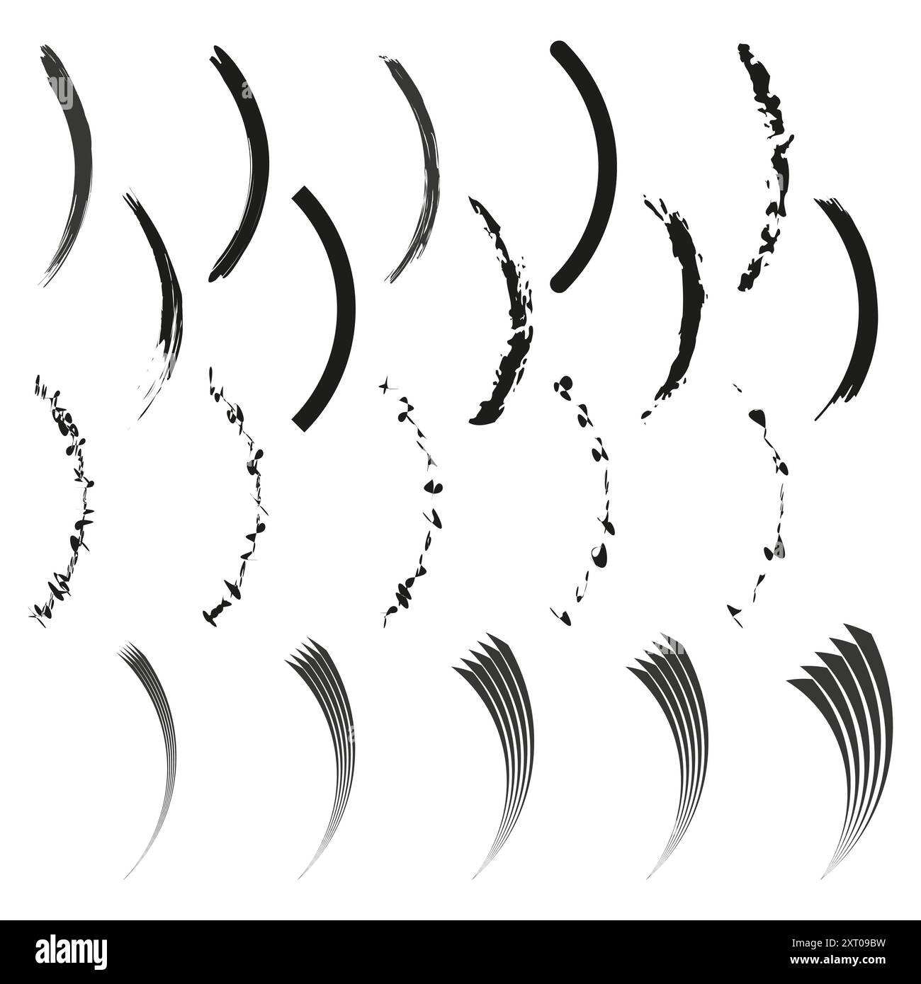 Abstract brush strokes. Curved lines. Black and white. Vector ...