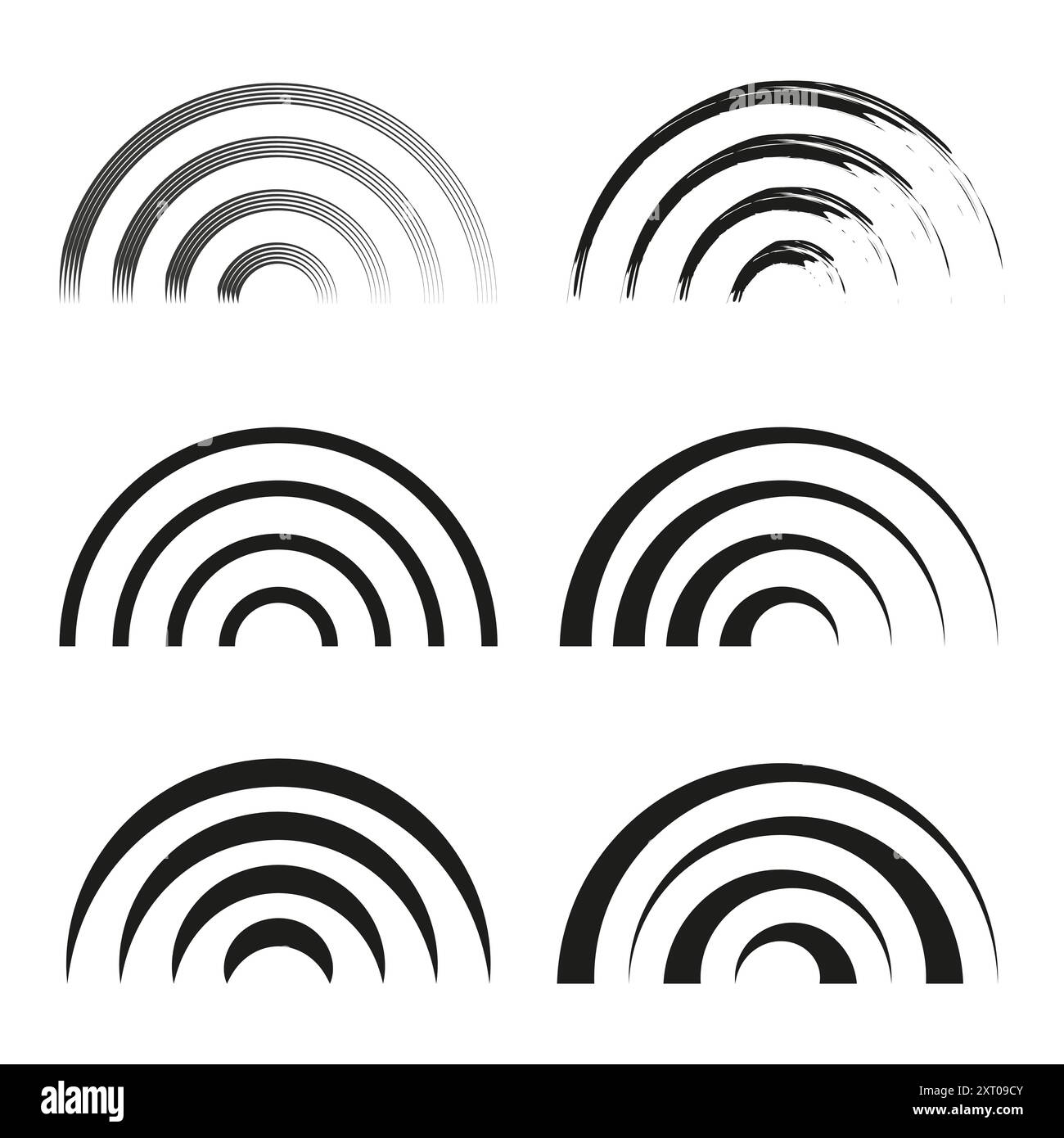 Semicircle line patterns set. Black and white vector designs. Various artistic styles Stock ...