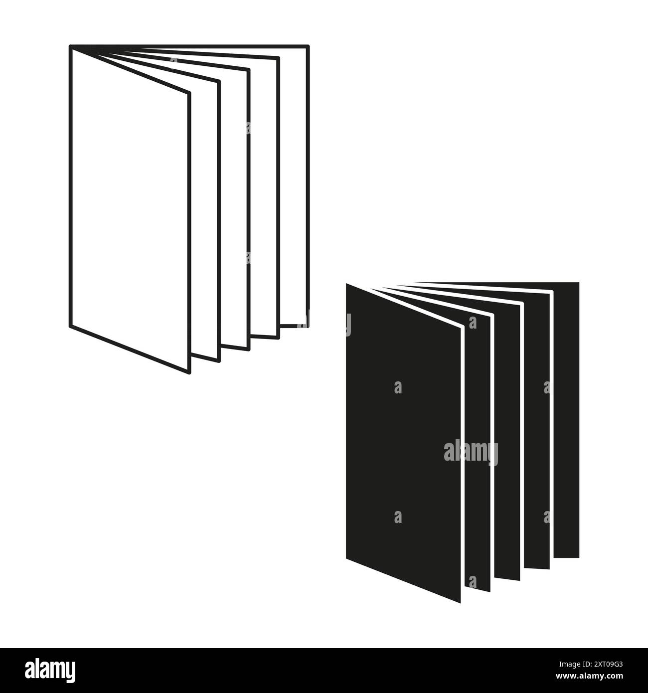 Open book icons. Two black and white designs. Minimalist outline and solid styles. Vector ...