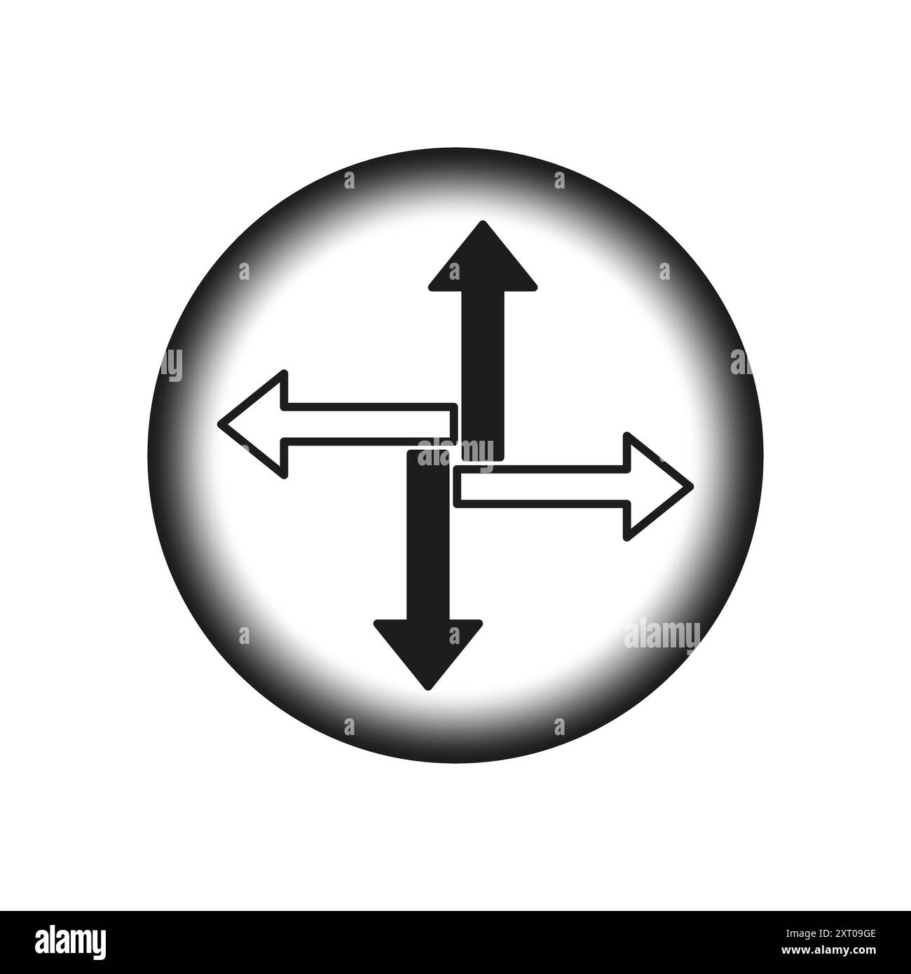 Directional arrow icon. Four way symbol. Vector navigation indicator. Black and white design ...