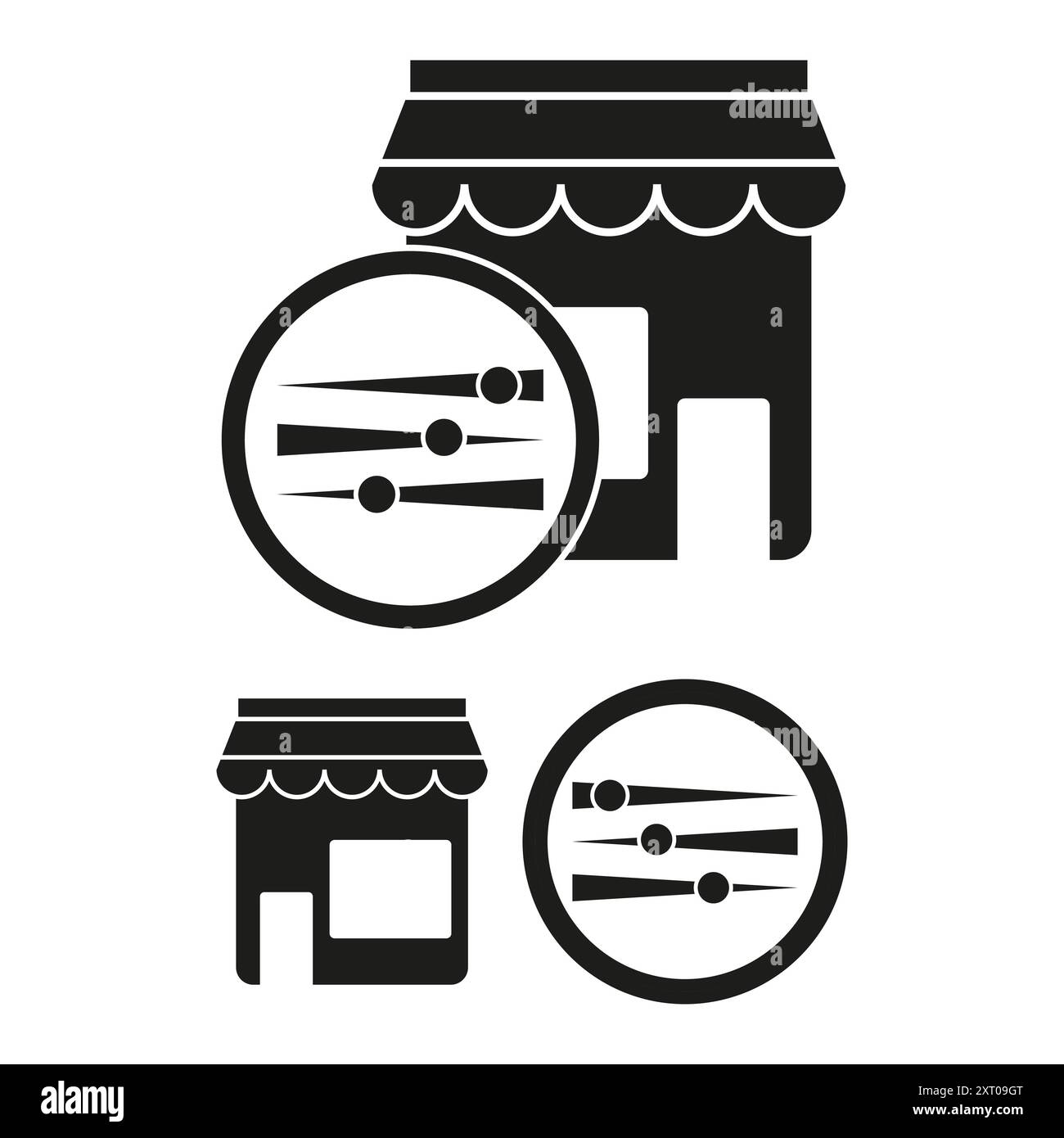 Storefront and business icons. Set of two store symbols with data ...