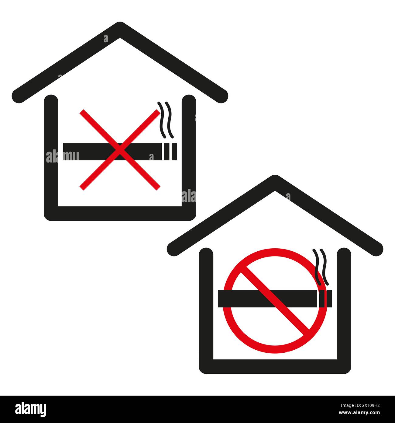 No smoking house icons. Two signs with cigarette and prohibition symbol ...