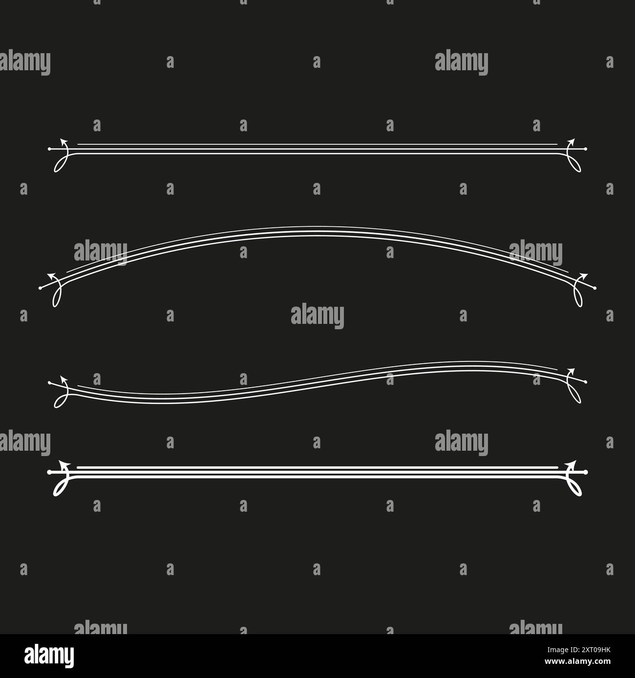 Elegant line dividers. Hand drawn style. White on black. Vector ...