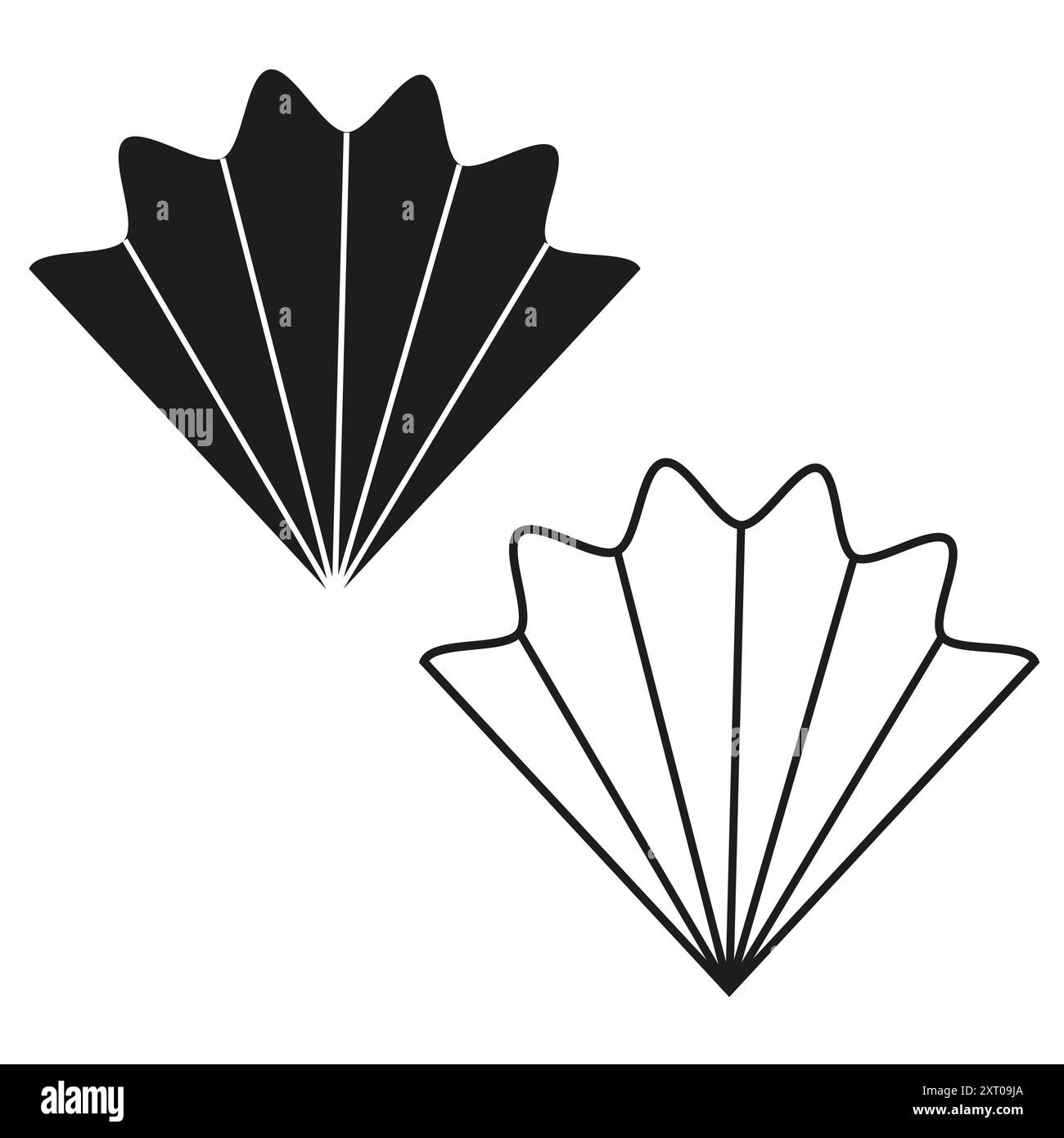 Abstract fan shapes. Black and white designs. Geometric vector elements ...