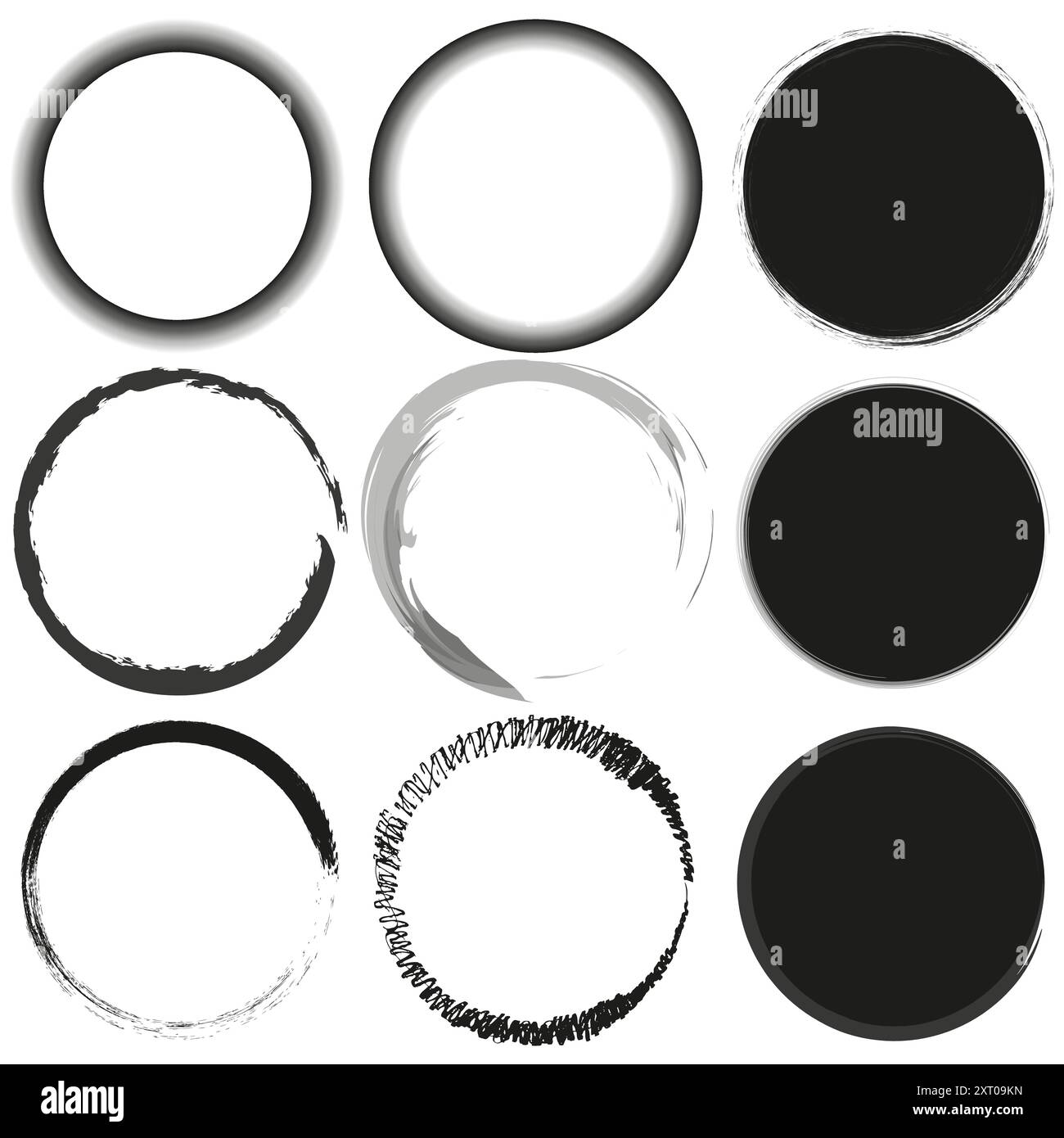 Grunge circle frames set. Black and white vector borders. Various ...