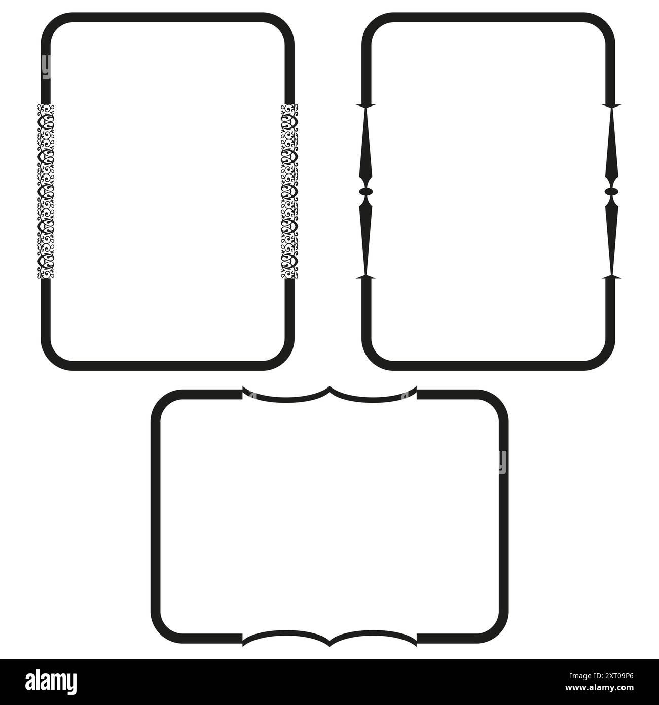 Decorative frame set. Black ornate borders. Minimalist rectangular designs. Elegant vintage ...