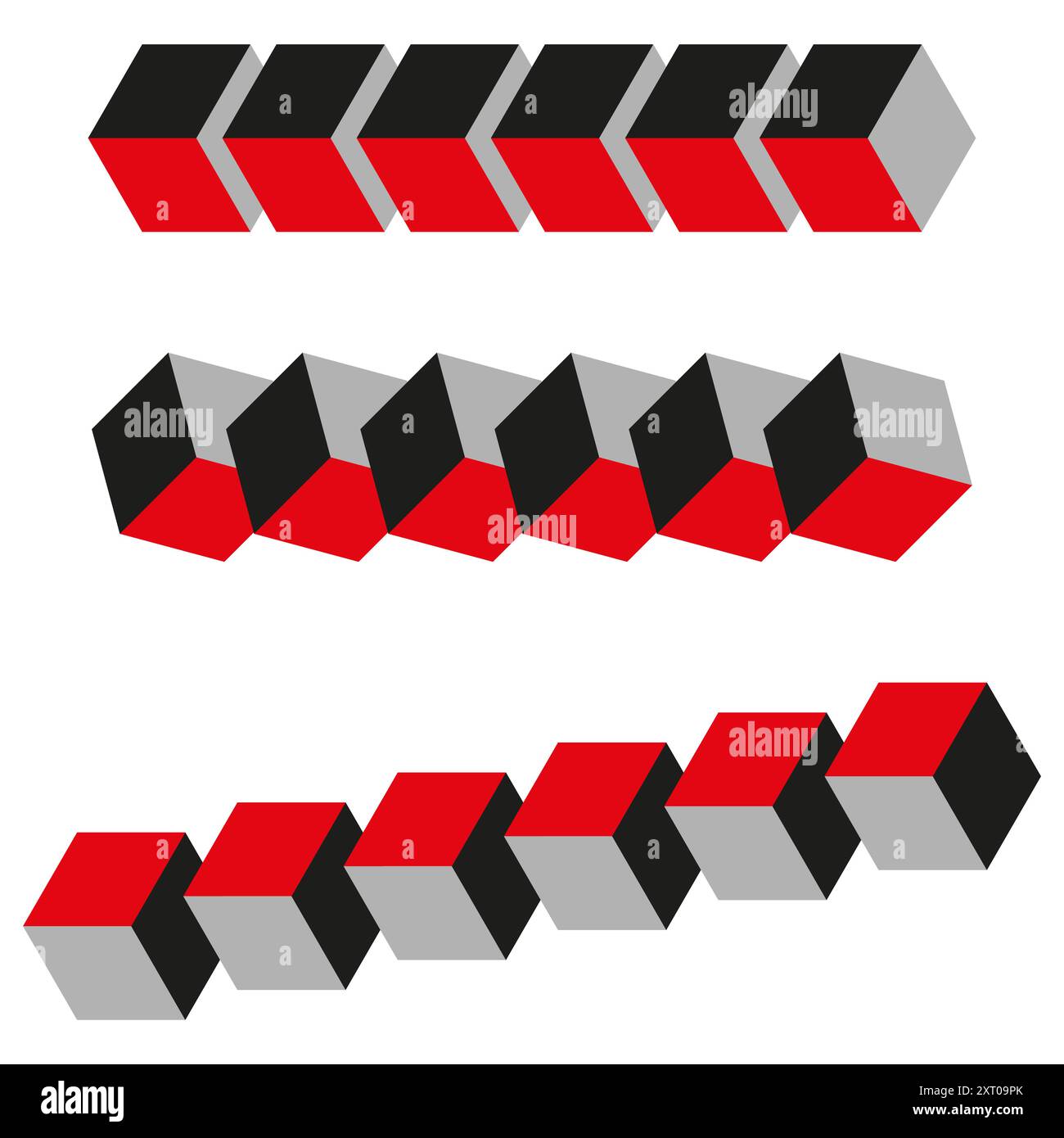 Isometric cube patterns. Red, black, and gray 3D geometric design ...