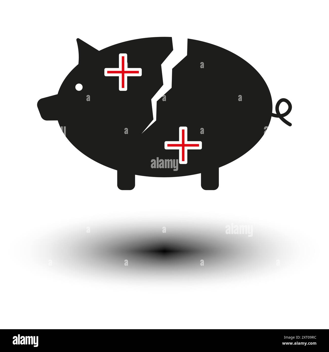 Broken piggy bank icon. Black and white design. Financial crisis symbol ...