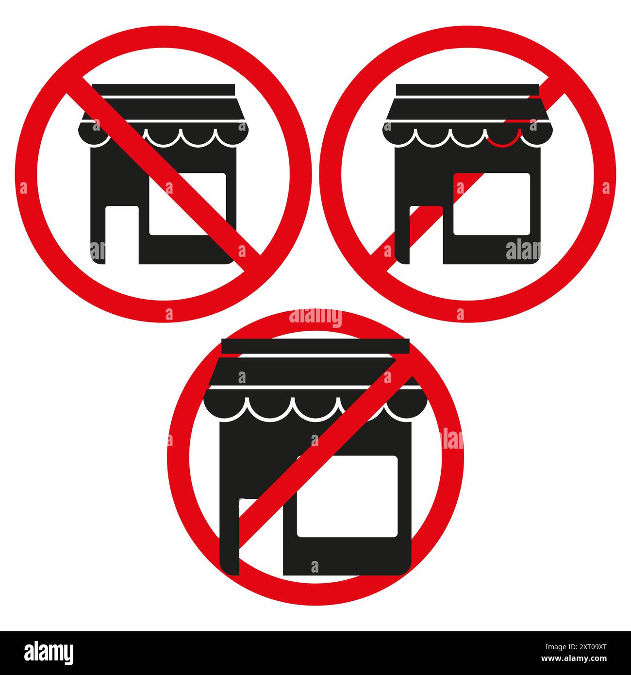 No shop icons. Red circle with slash over black store symbols ...