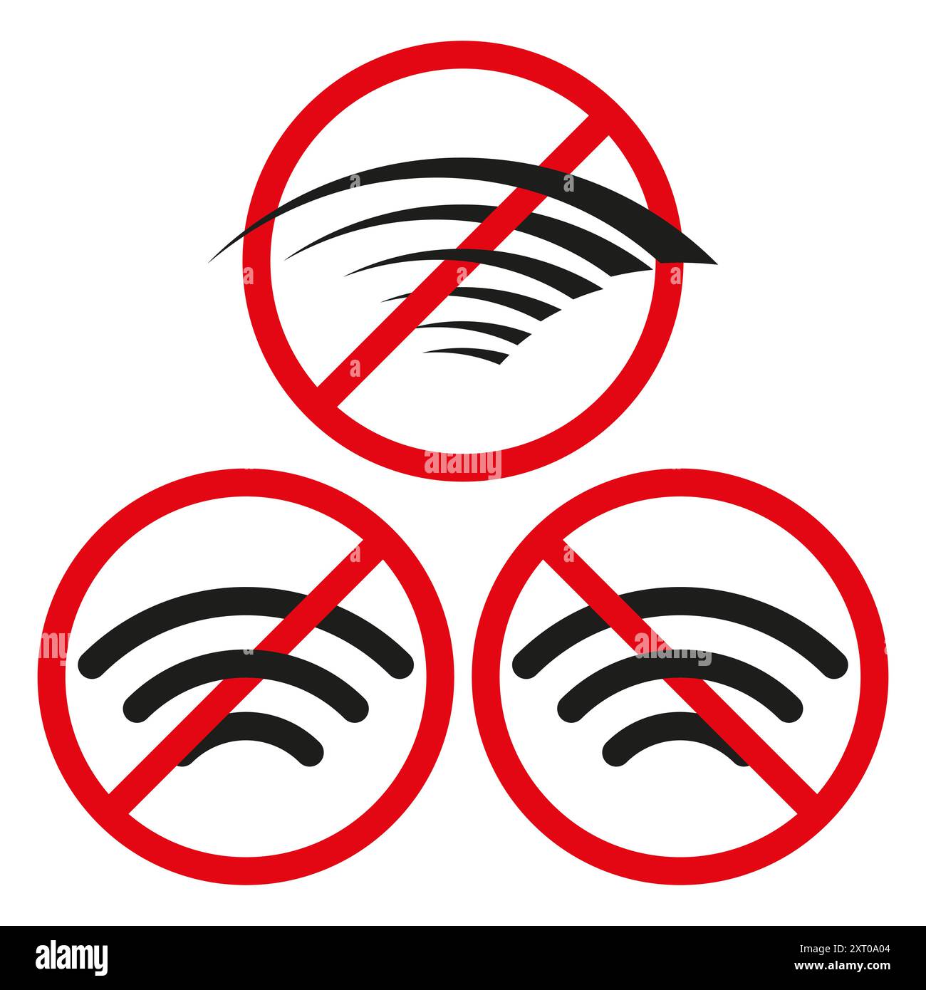 No Wi Fi icons. Red circle with slash over black Wi Fi symbols ...