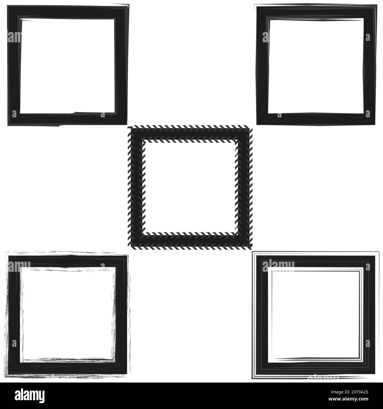 Hand drawn square frames. Five black designs. Rough and geometric styles. White background Stock ...