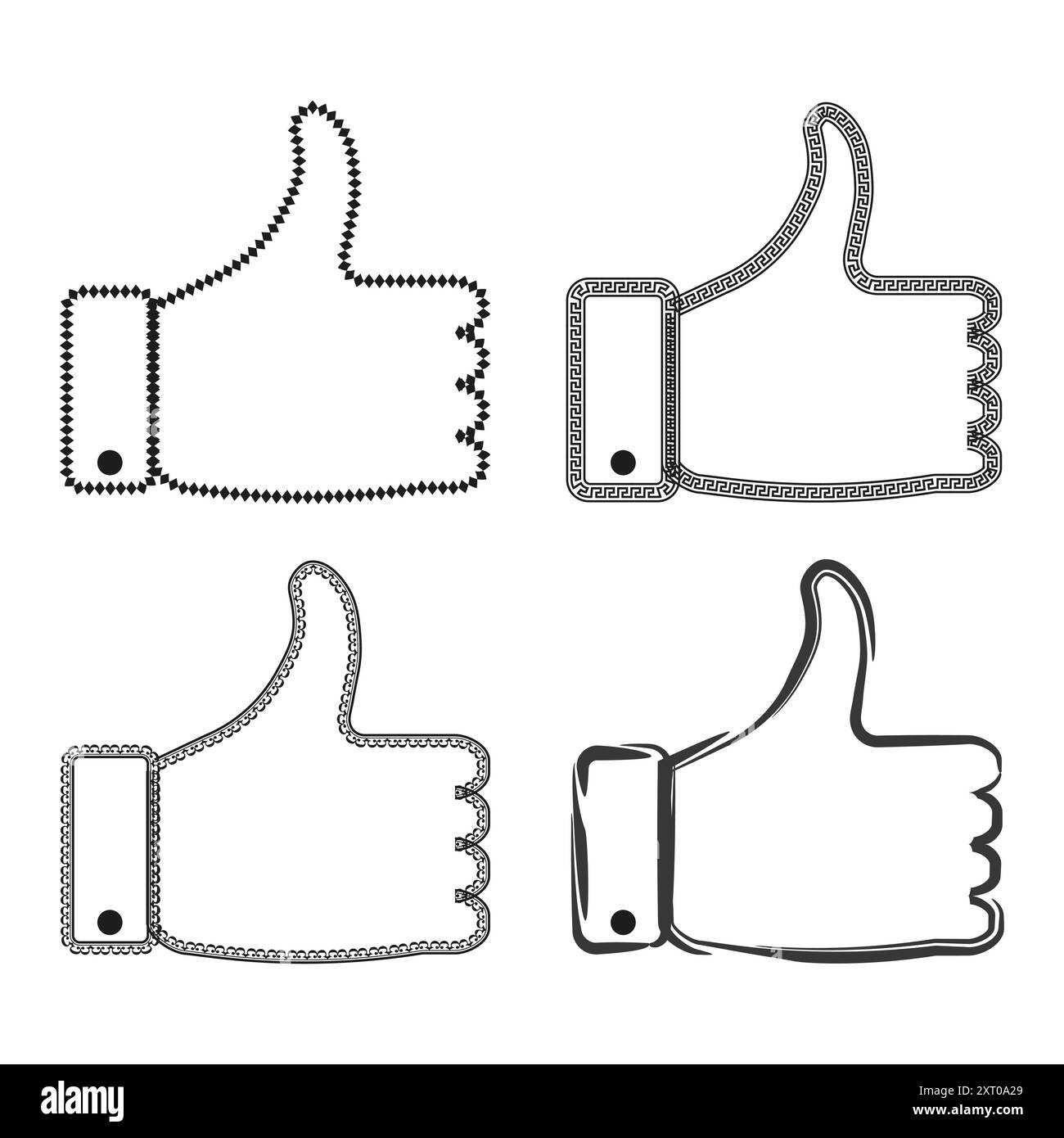 Thumbs up icons. Varied outline designs. Black and white elements ...