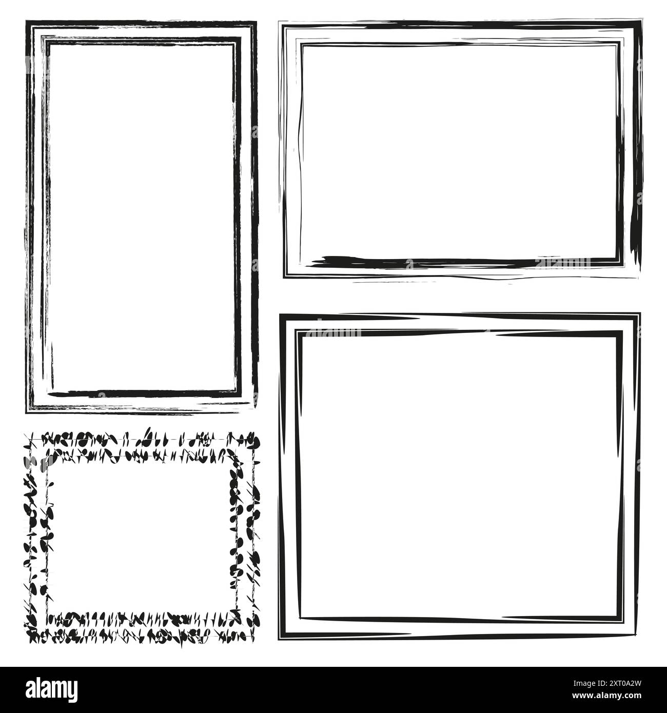 Hand drawn rectangular frames. Four black designs. Rough and decorative ...