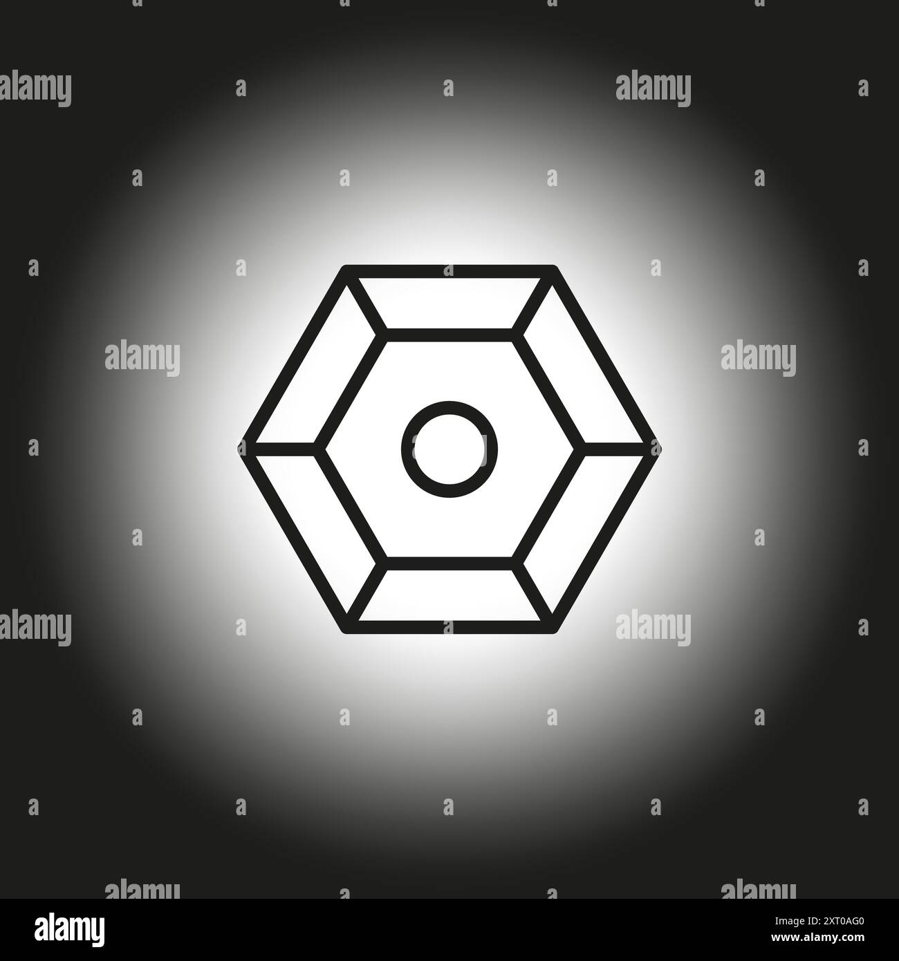 Hexagon nut icon. Black and white gradient. Simple geometric design ...