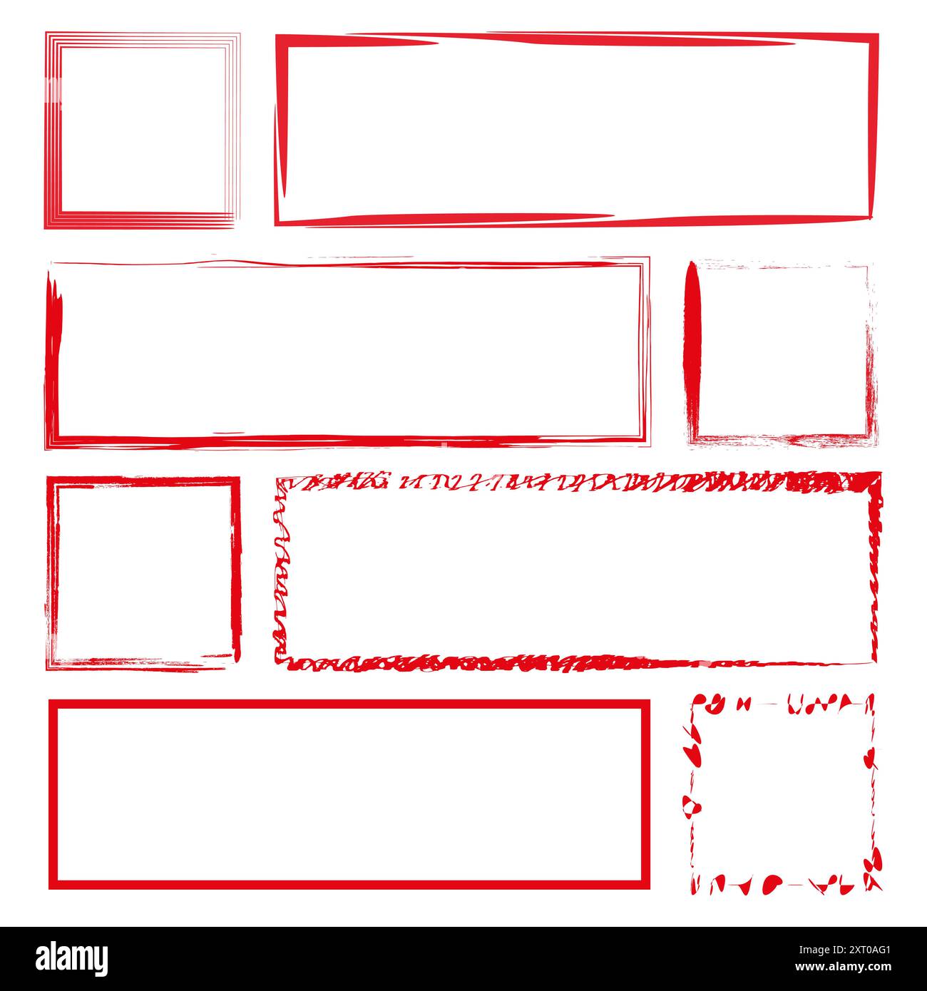 Red hand drawn frames. Rectangular and square shapes. Sketchy border set. Vector illustration ...