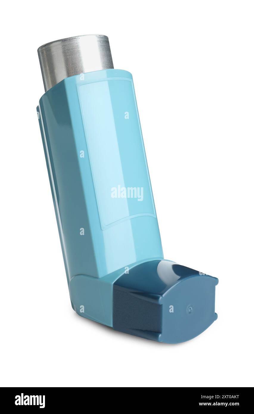 One inhaler isolated on white. Asthma treatment Stock Photo - Alamy