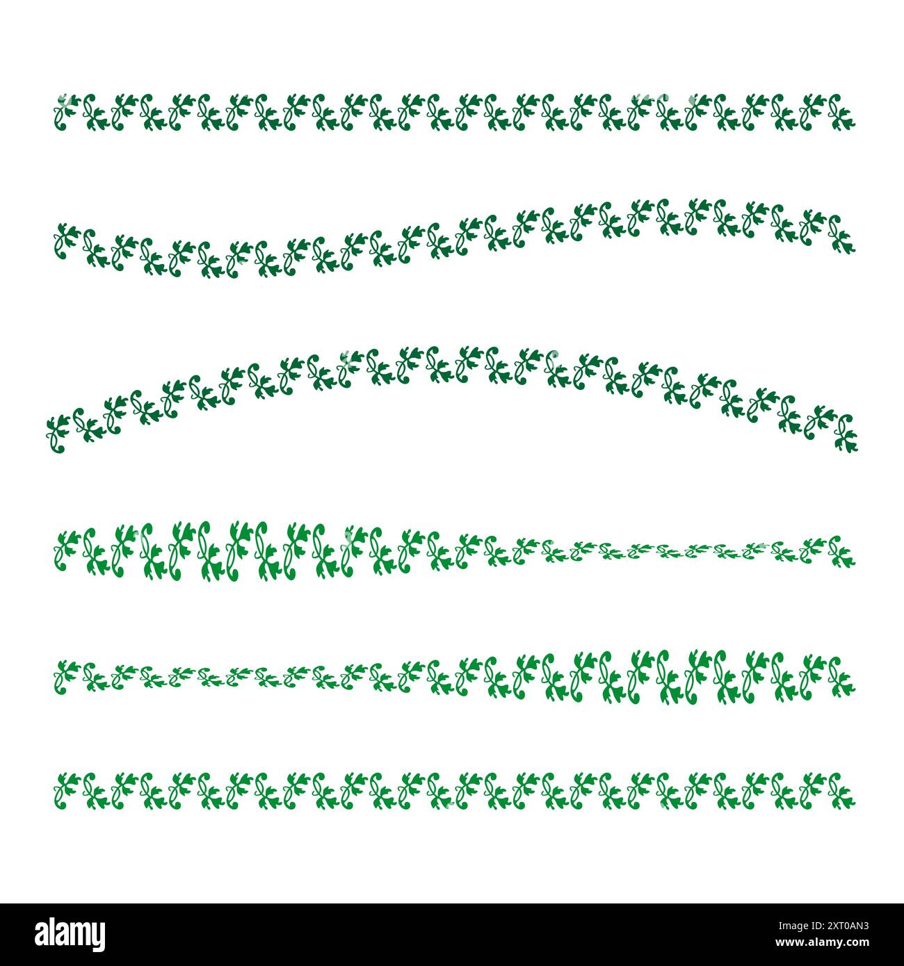 Green floral border patterns. Decorative nature lines. Repeating leaf ...