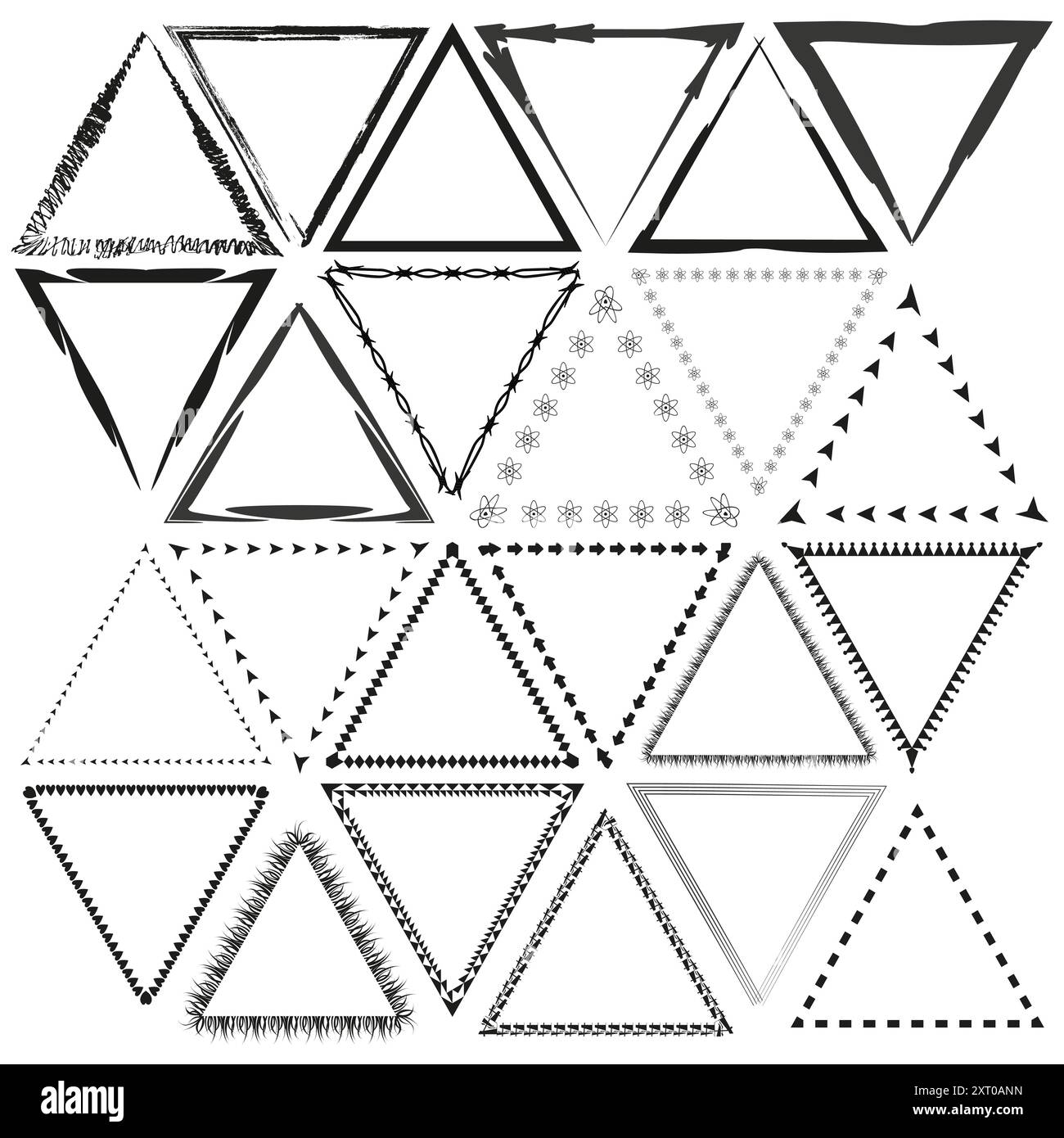 Set of triangle frames. Various decorative triangle borders. Black and white abstract vector art ...