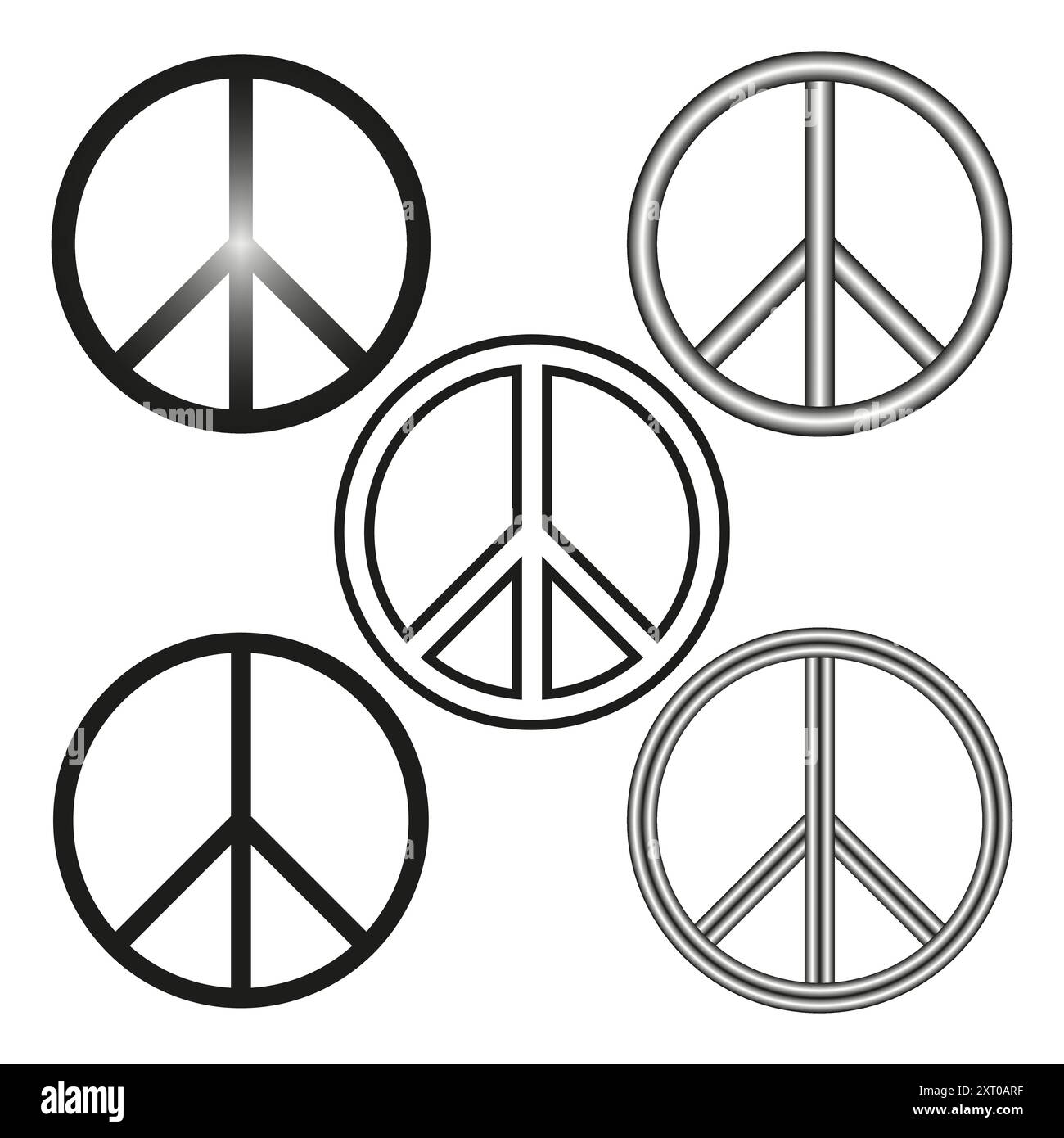 Peace symbol icons. Varied outline designs. Black and white elements ...
