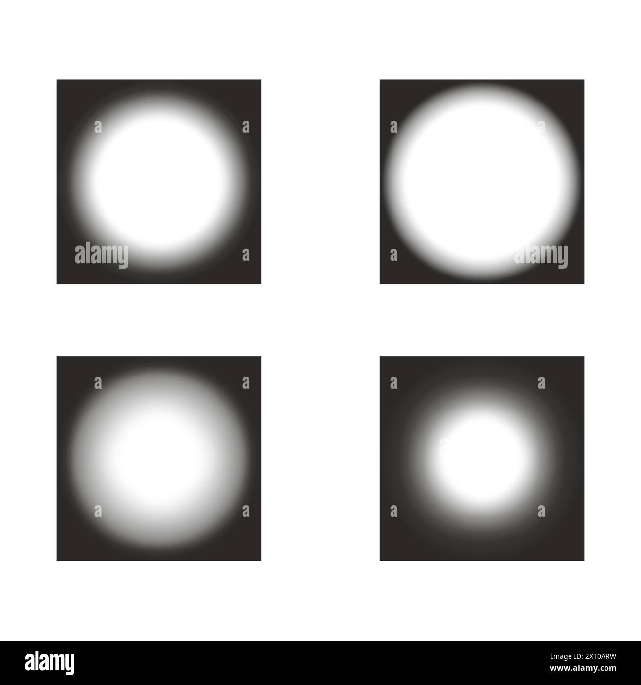 Blurred circle icons. Four white gradients. Black square backgrounds. Soft focus vector Stock ...