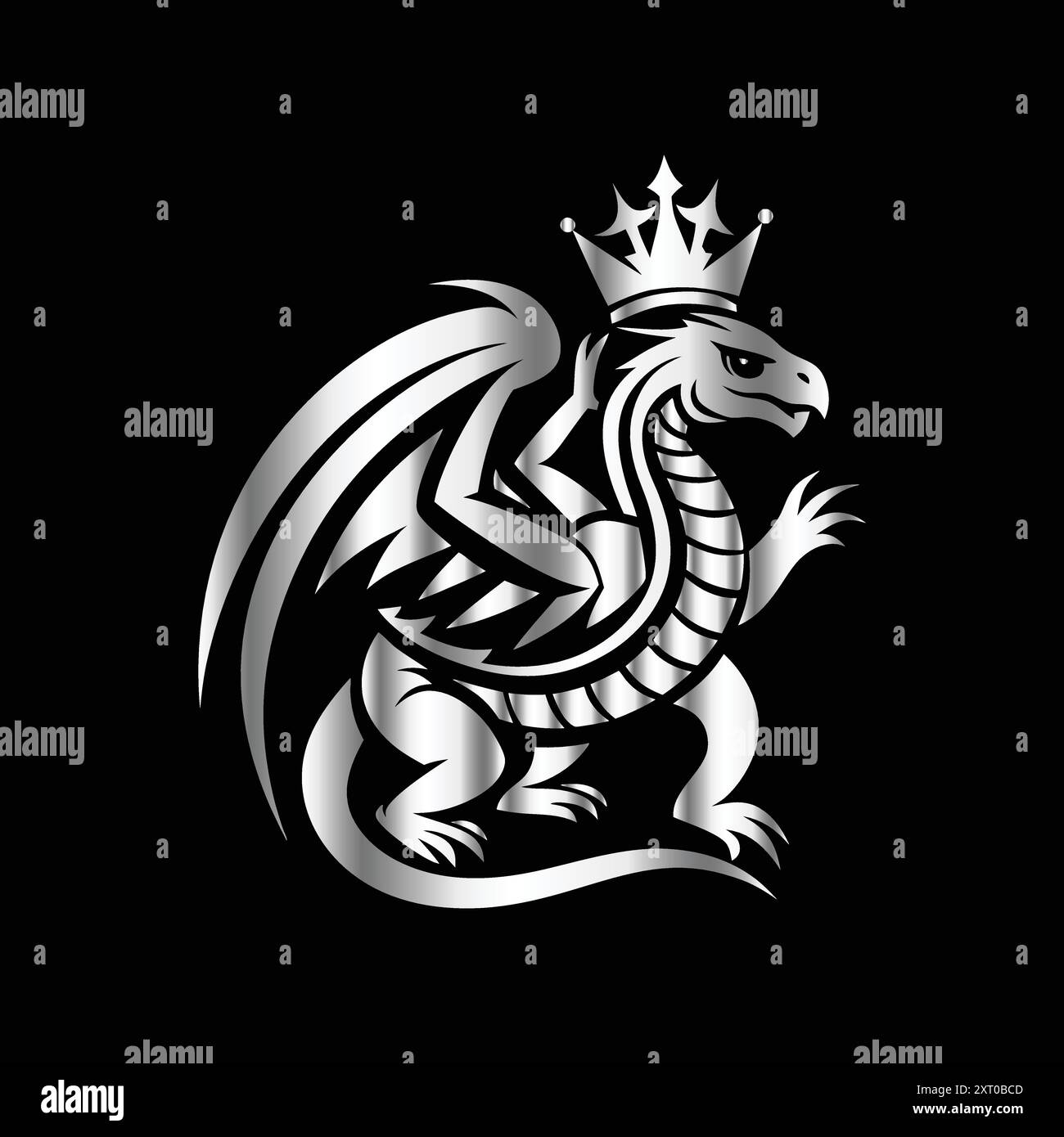 Dragon head, Turtle with shield and crown. Vector illustration on black ...