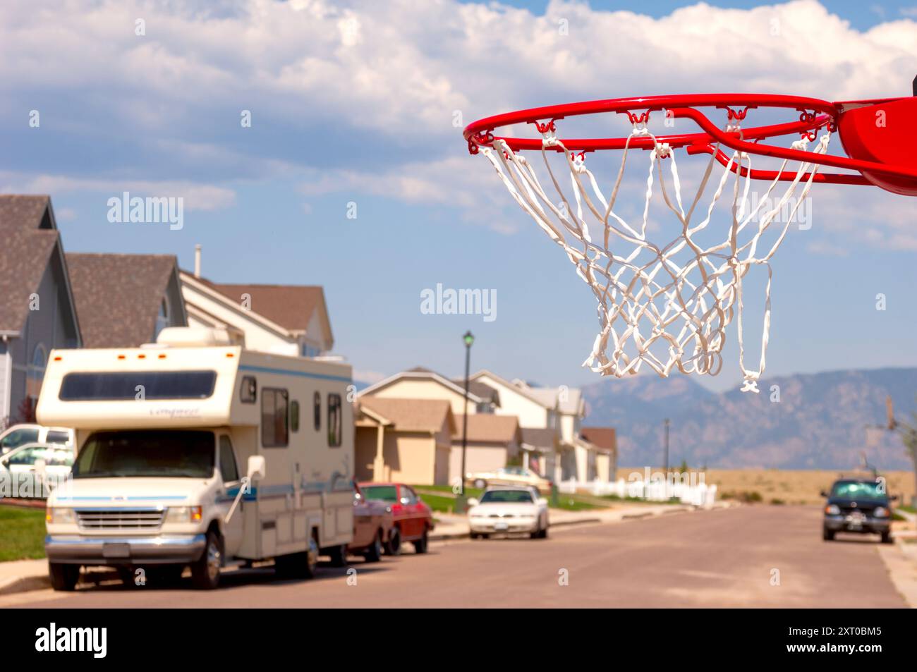 FOUNTAIN VALLEY, COLORADO, USA: A basketball hoop at the ready for a ...