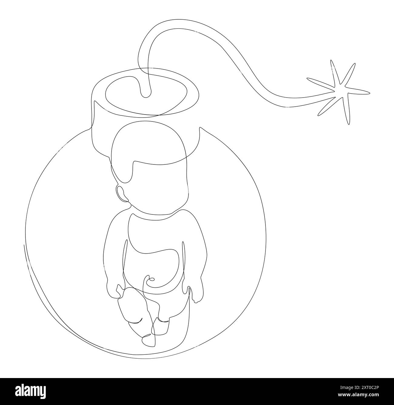 One continuous line of Baby and bomb. Thin Line Illustration vector ...