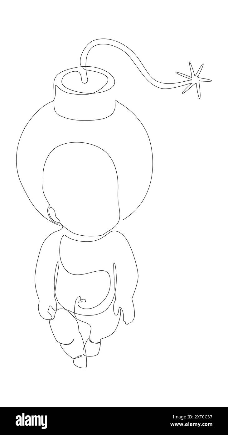 One continuous line of Baby and bomb. Thin Line Illustration vector ...