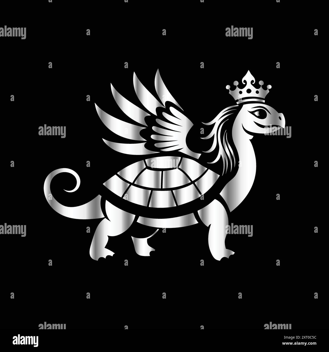 Dragon head, Turtle with shield and crown. Vector illustration on black ...