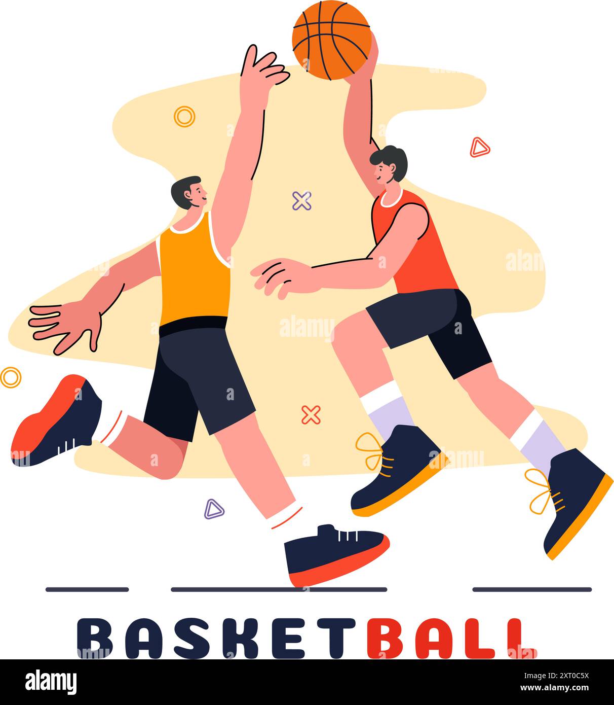 Happy Young Man Playing Basketball Vector Illustration Wearing a ...