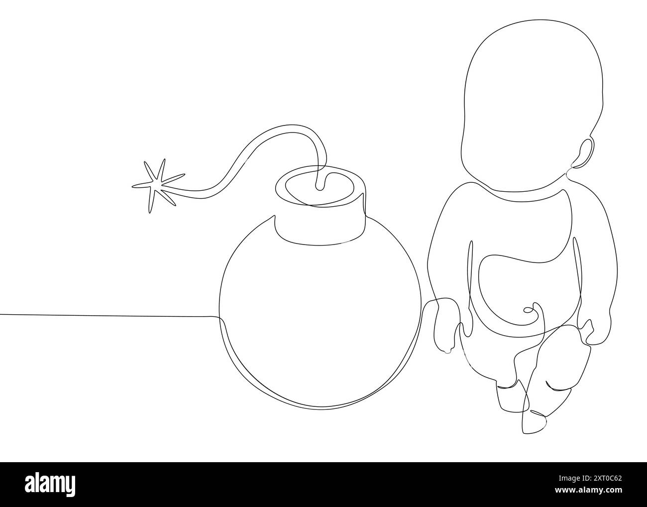 One continuous line of Baby and bomb. Thin Line Illustration vector ...