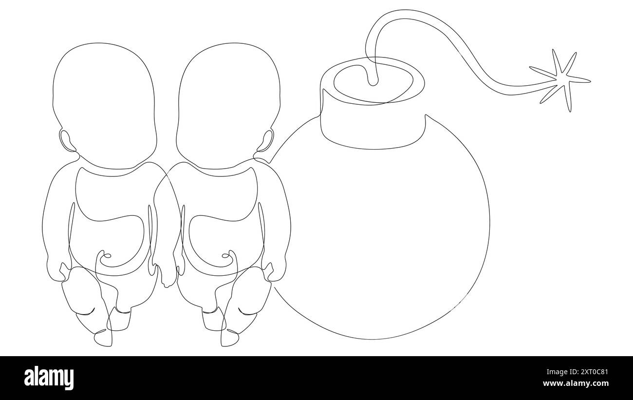 One continuous line of Baby and bomb. Thin Line Illustration vector ...