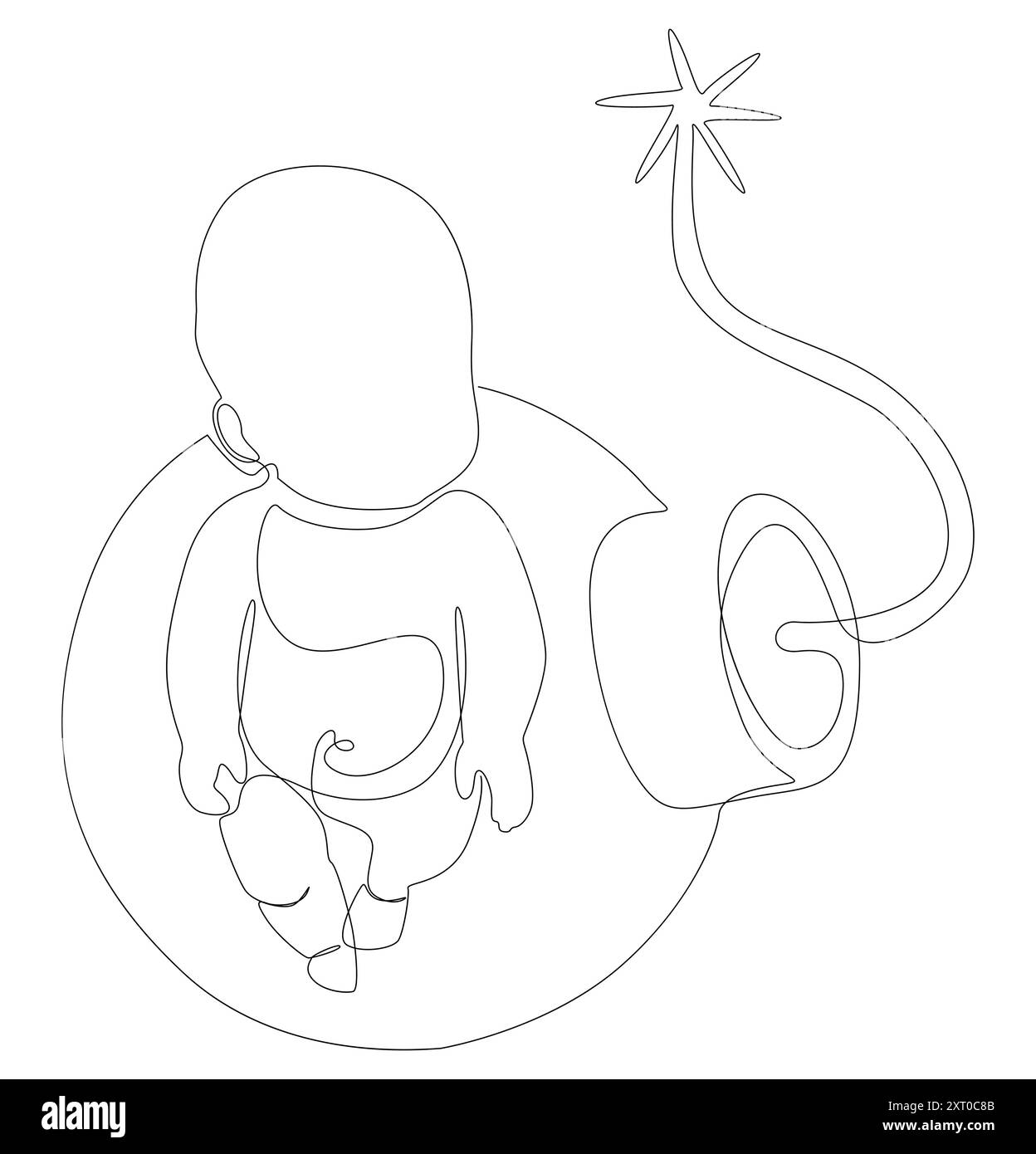 One continuous line of Baby and bomb. Thin Line Illustration vector ...
