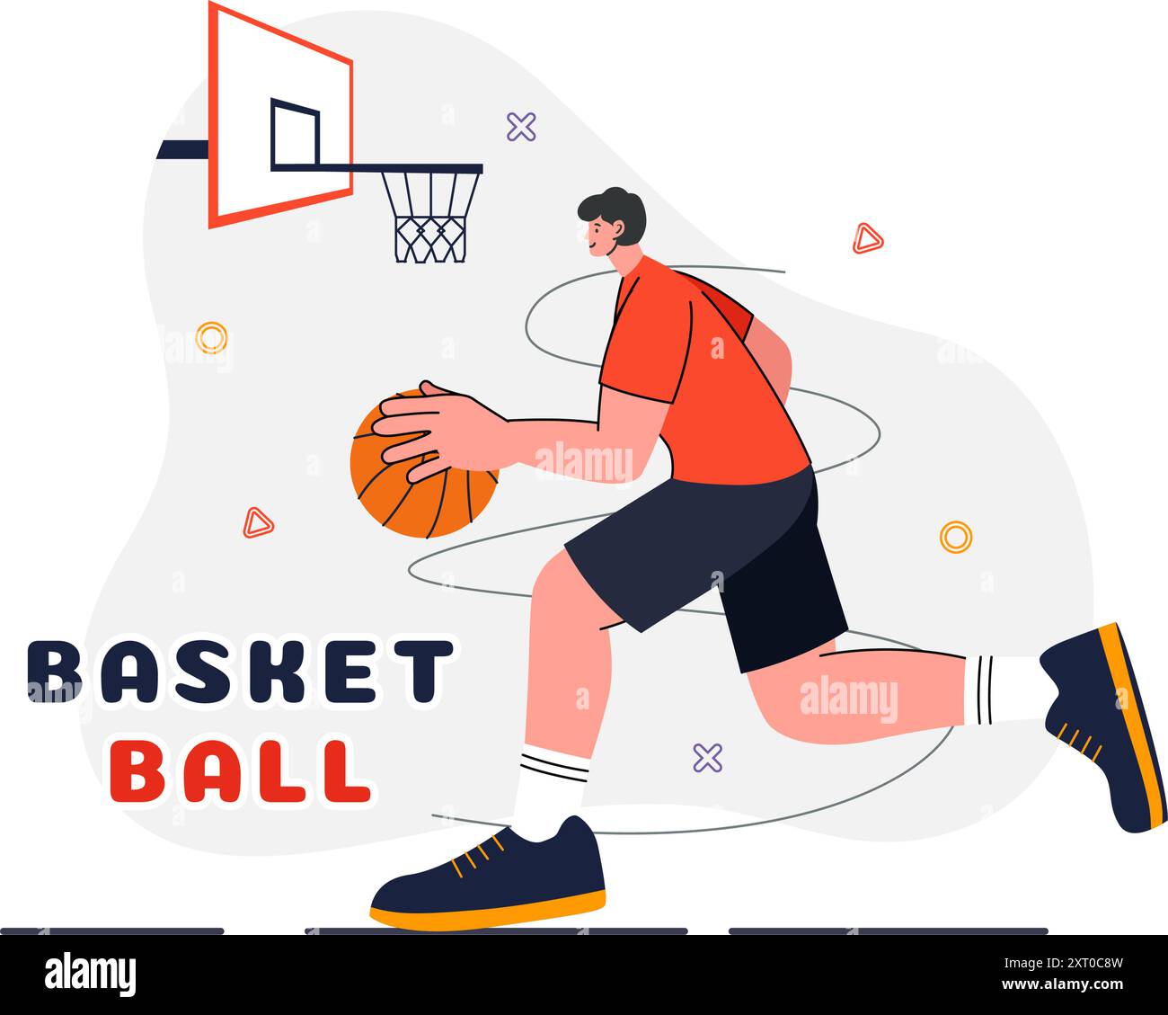 Happy Young Man Playing Basketball Vector Illustration Wearing a ...