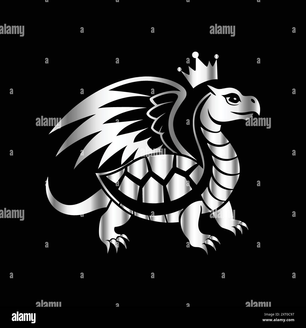 Dragon head, Turtle with shield and crown. Vector illustration on black ...