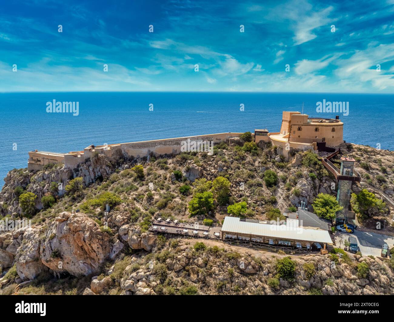 Aerial view of San Juan fort and popular beach in Aguilas Spain ...