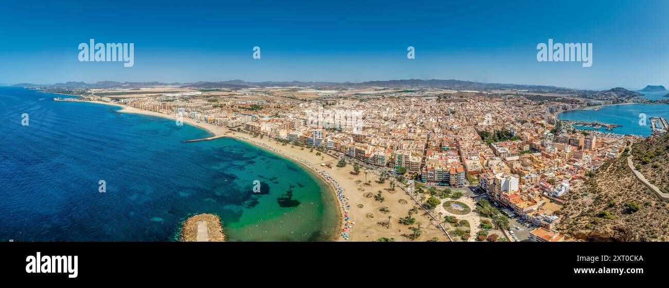 Aerial view of San Juan fort and popular beach in Aguilas Spain ...