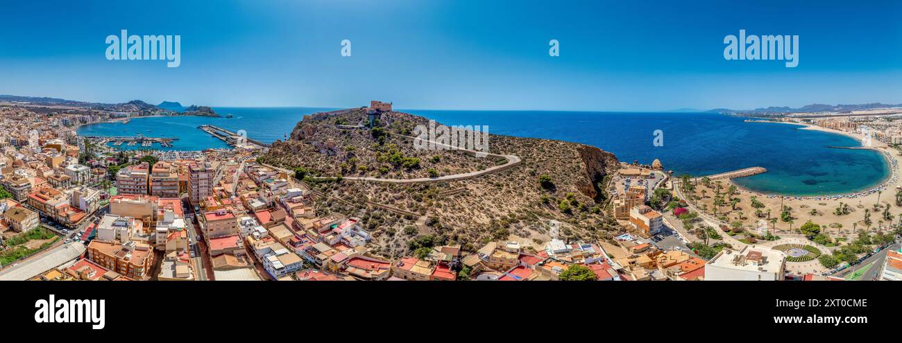 Aerial view of San Juan fort and popular beach in Aguilas Spain ...