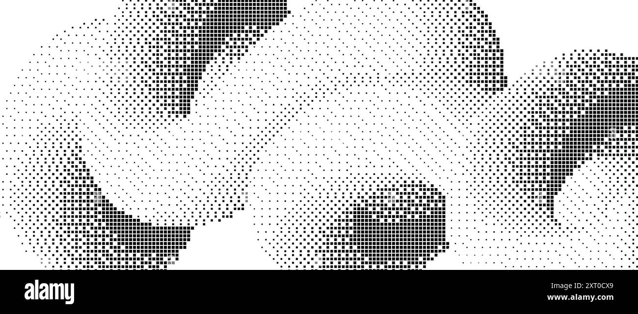 Black pixelated gradient undulate shape. Dotted dither texture ...