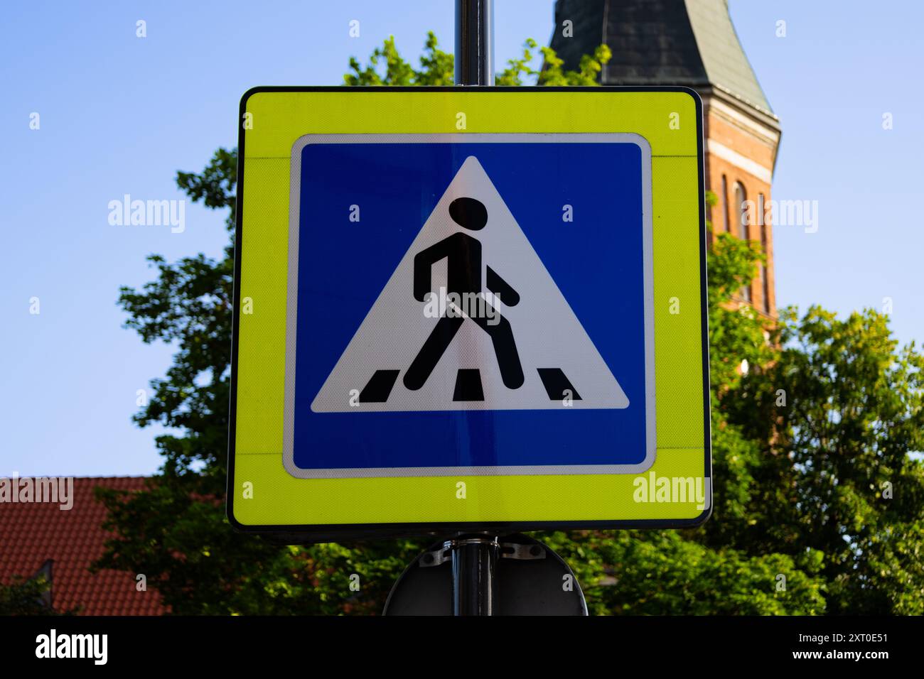 Zebra crossing, pedestrian cross warning traffic sign Stock Photo - Alamy